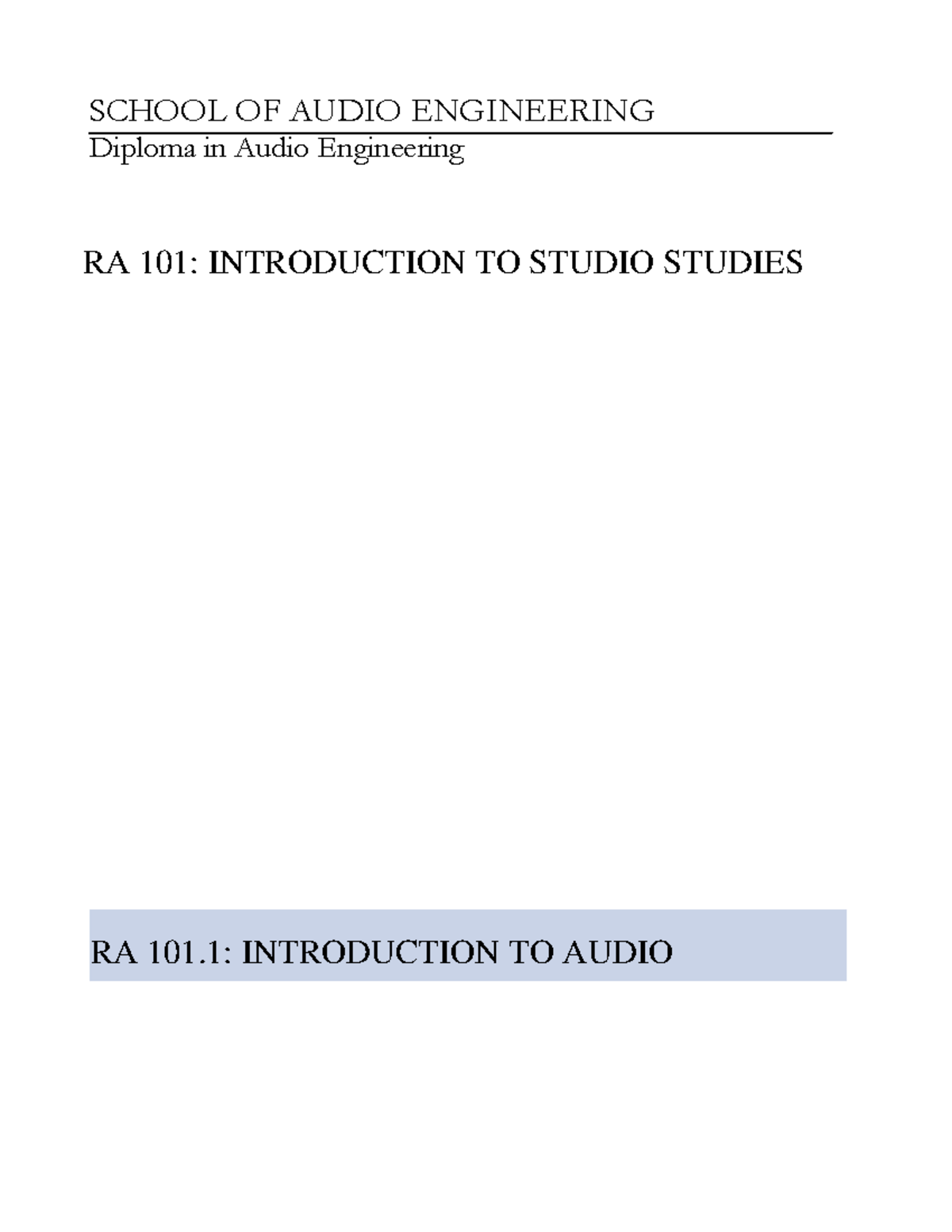 RT101-1-Intro To Audio - Sound engineering - Chapter 1 - SCHOOL OF ...