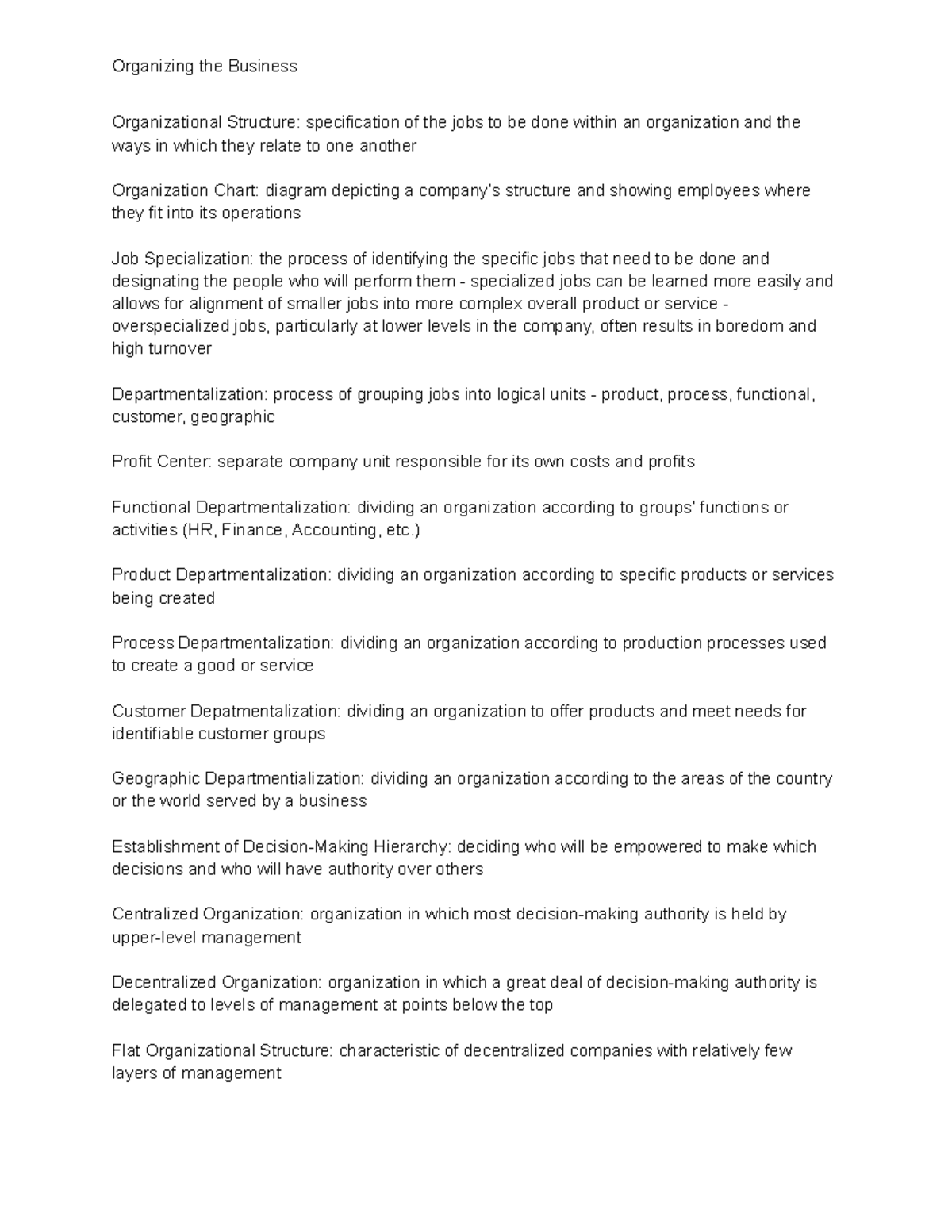 BUAD1010 Ch. 6 - Organizing the Business Organizational Structure ...