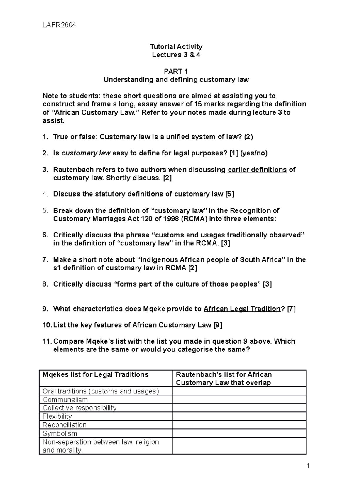 Tutorial Activity Lectures 3 And 4 Lafr2604 Lafr Tutorial Activity Lectures 3 And 4 Part 1