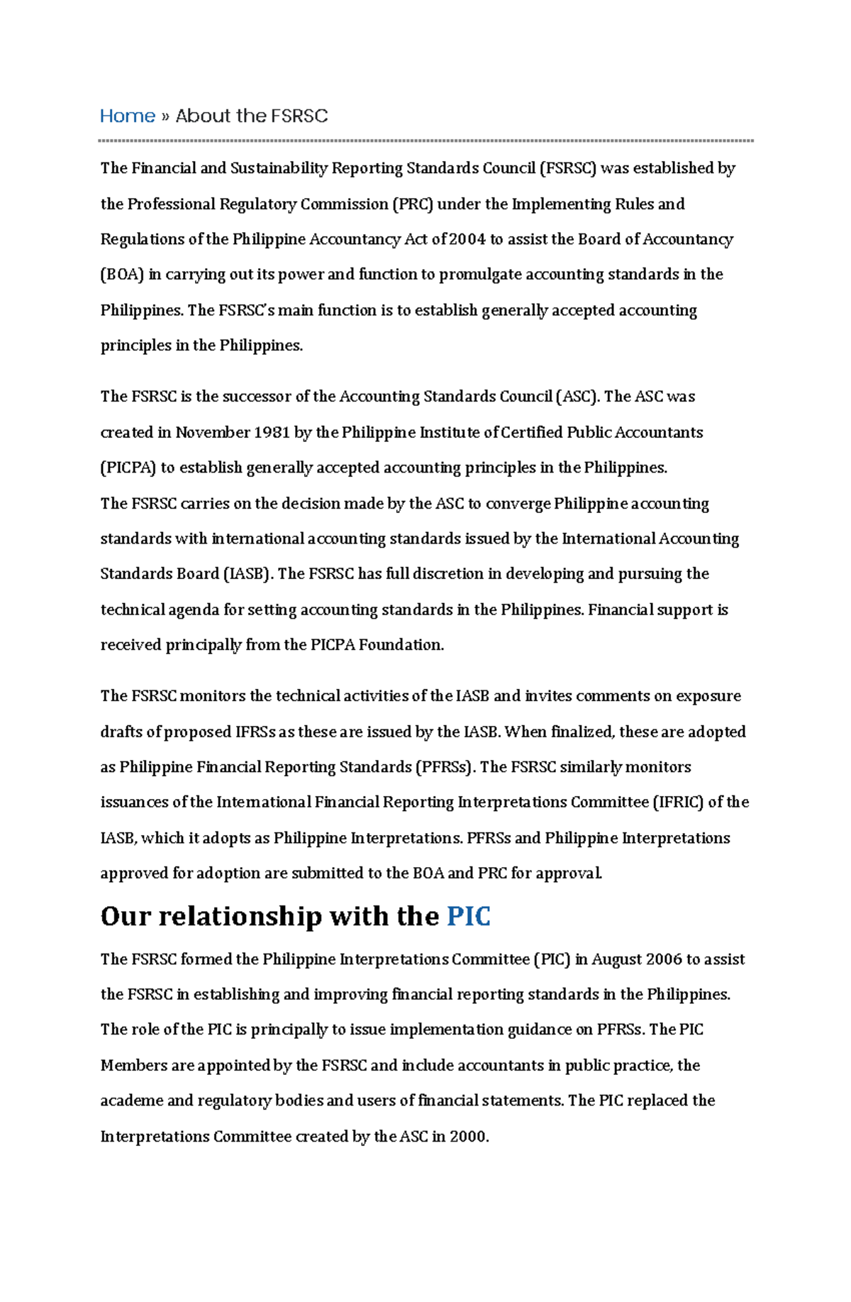 Lesson 1 About Fsrsc, ISSB, PSRC - Home » About the FSRSC The Financial ...