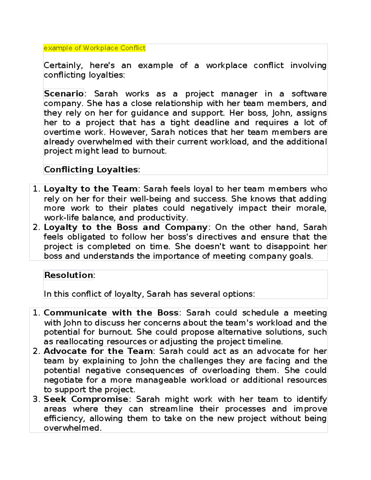 Example of Workplace Conflict - example of Workplace Conflict Certainly ...