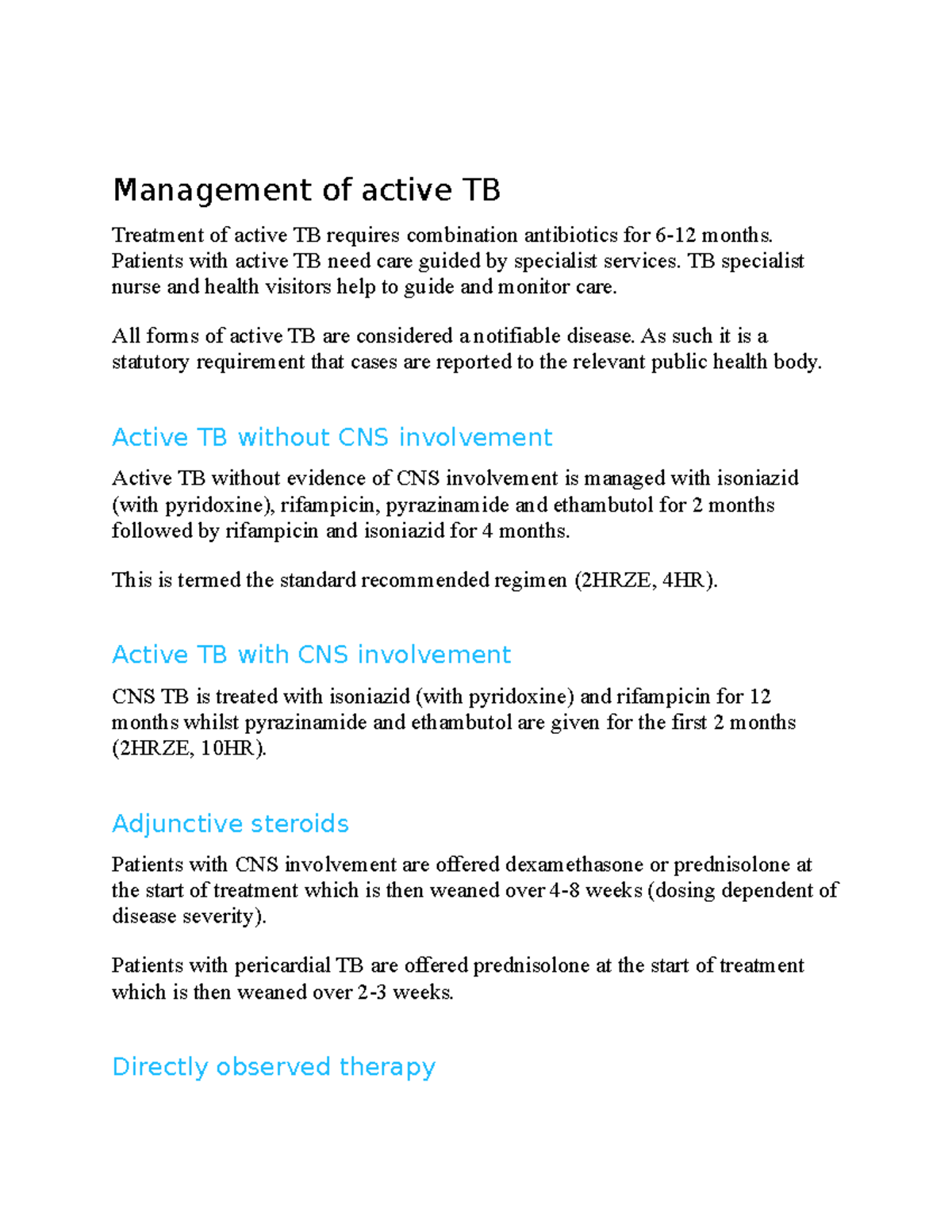 Management of active TB - Management of active TB Treatment of active ...