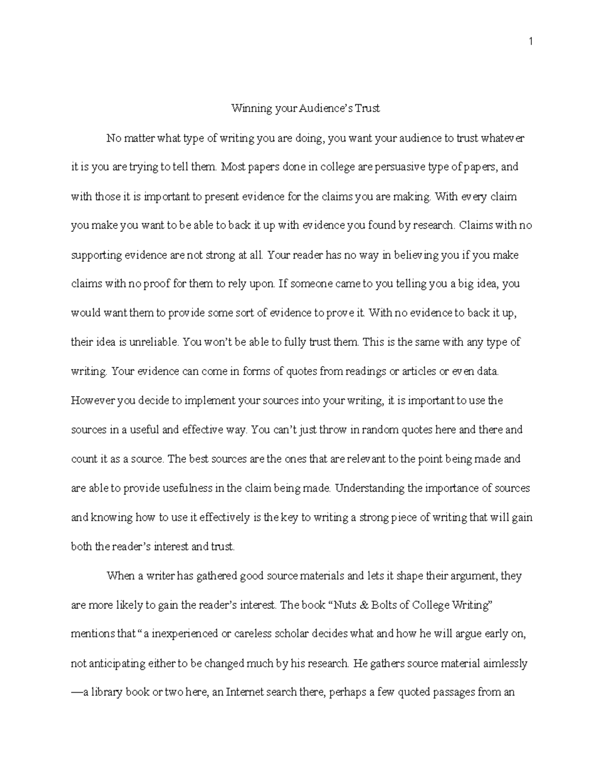 Nuts and Bolts Short Essay - Winning your Audience’s Trust No matter ...