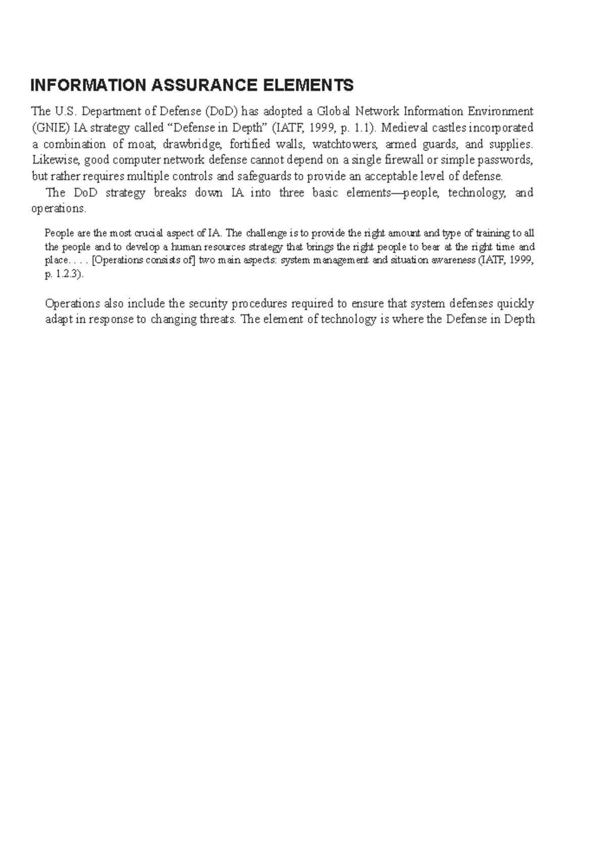 Information Assurance Elements - The U. Department of Defense (DoD) has ...