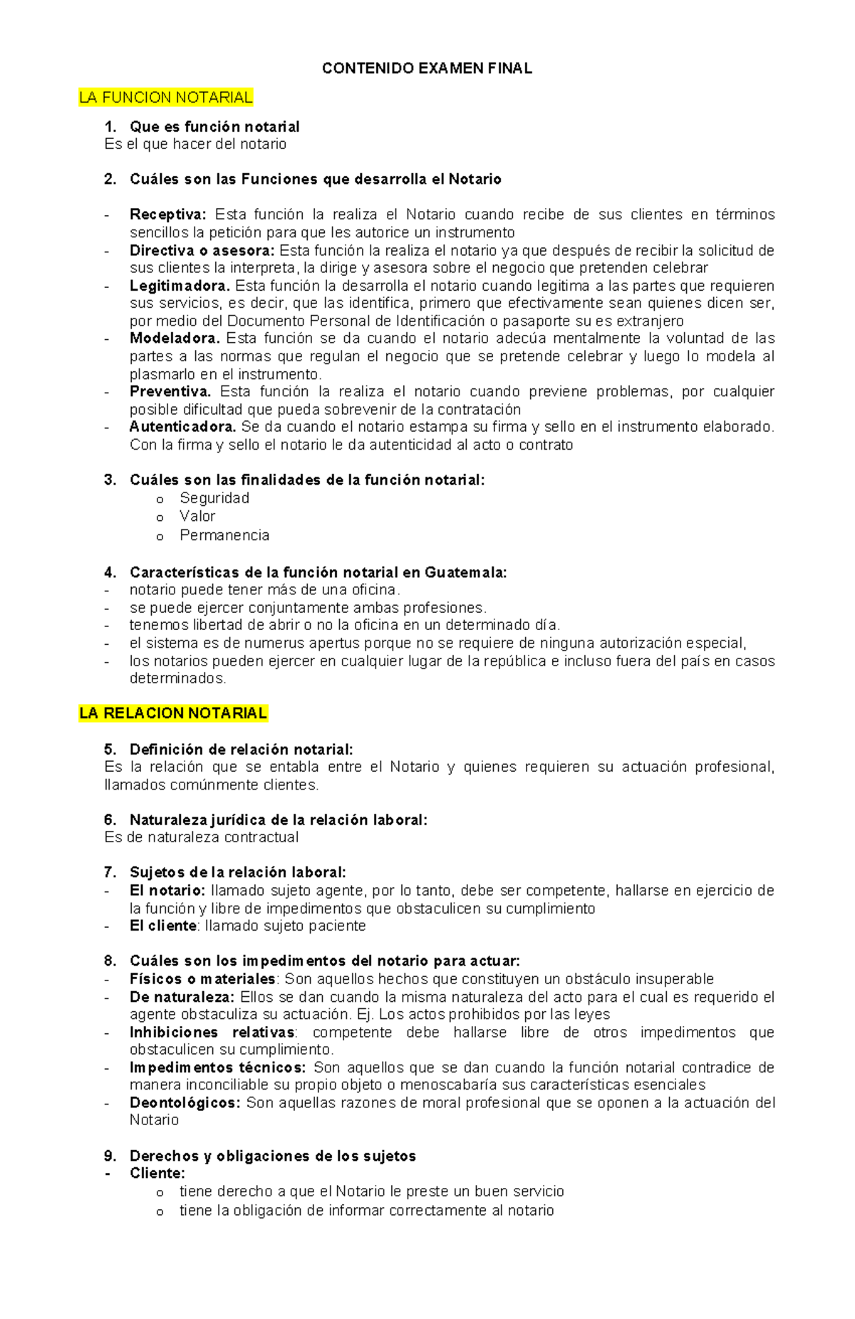 Resumen de contenido notarial 1 - CONTENIDO EXAMEN FINAL LA FUNCION ...