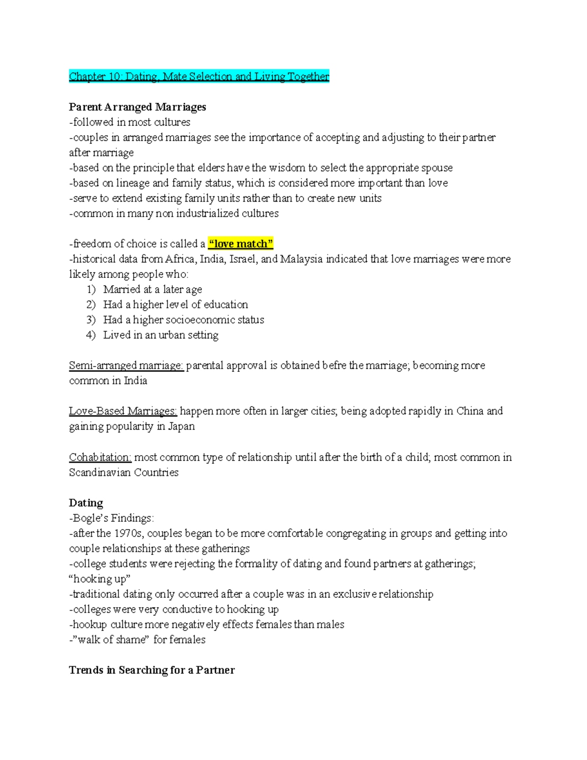 HDFS2100 CH10 - Chapter 10: Dating, Mate Selection and Cohabitation ...
