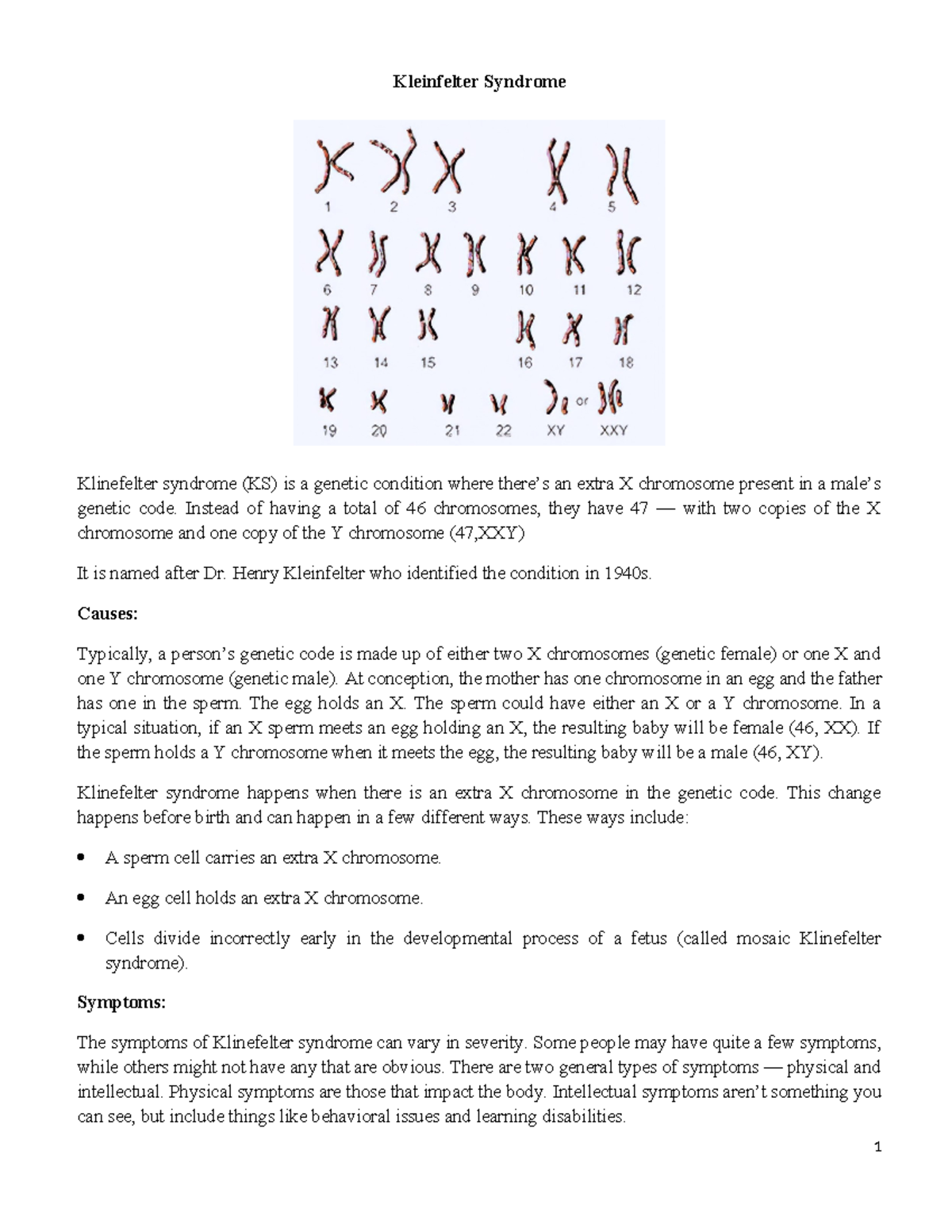 Klinefelter syndrome - genetic dissorder - Kleinfelter Syndrome ...