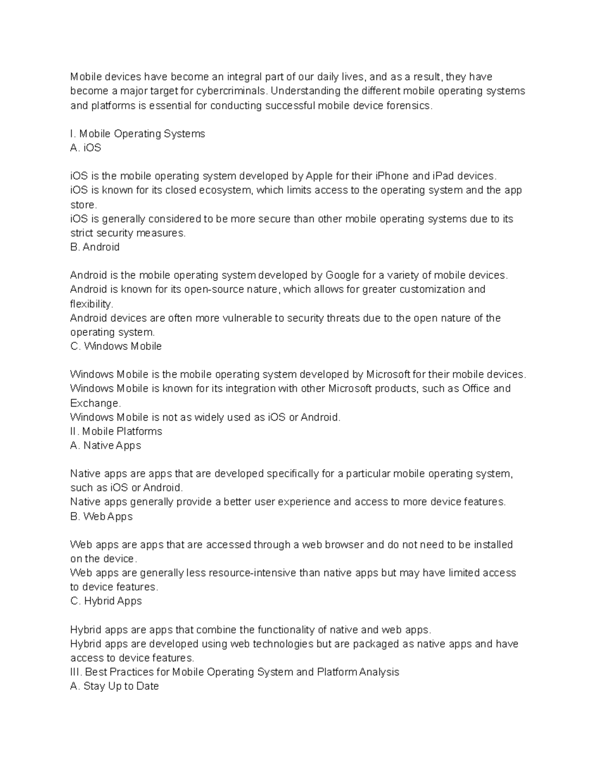 Mobile Operating Systems and Platforms Notes - Mobile devices have ...