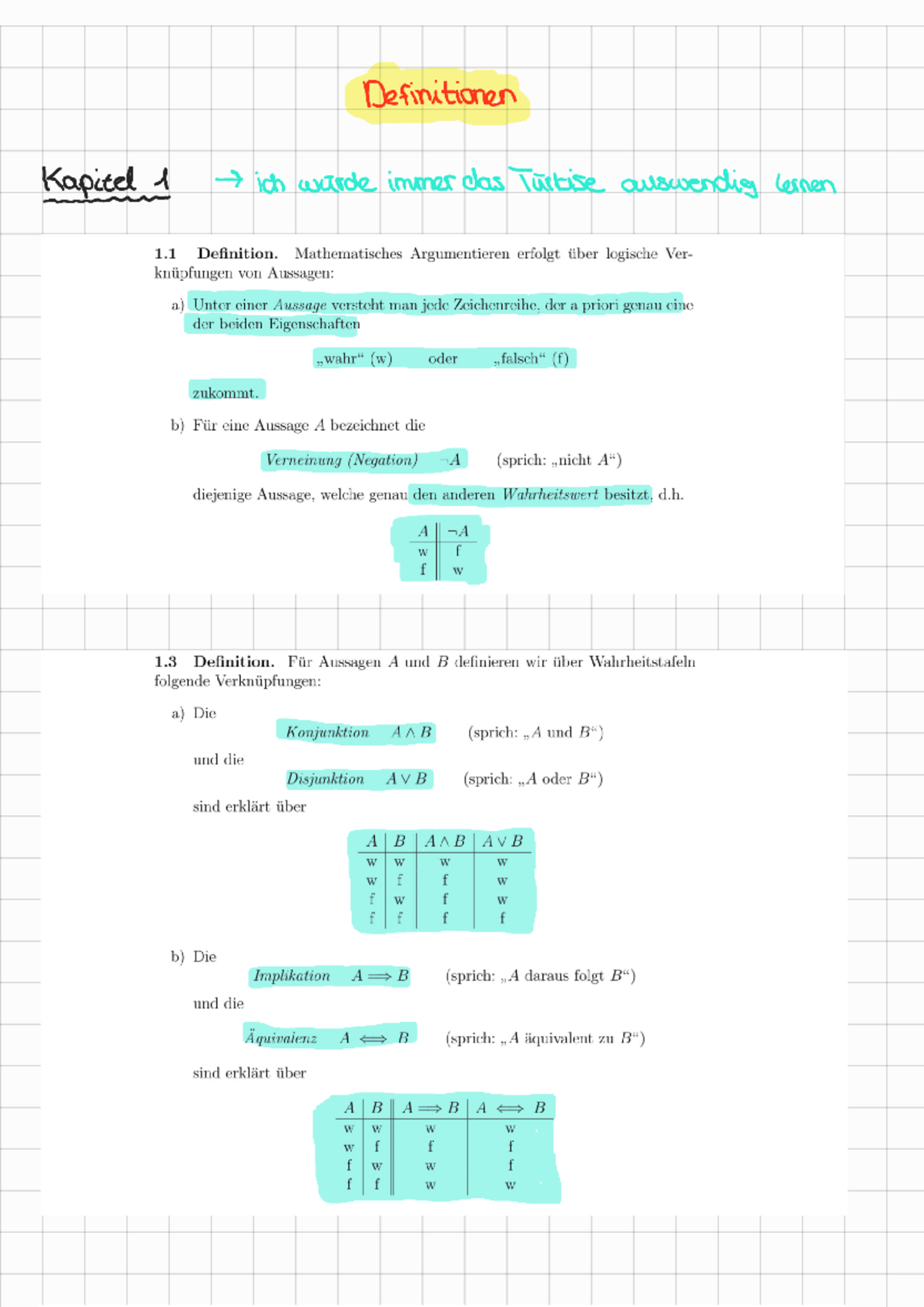 Definitionen fertig - Zusammenfassung Grundlagen der Mathematik I - Studocu