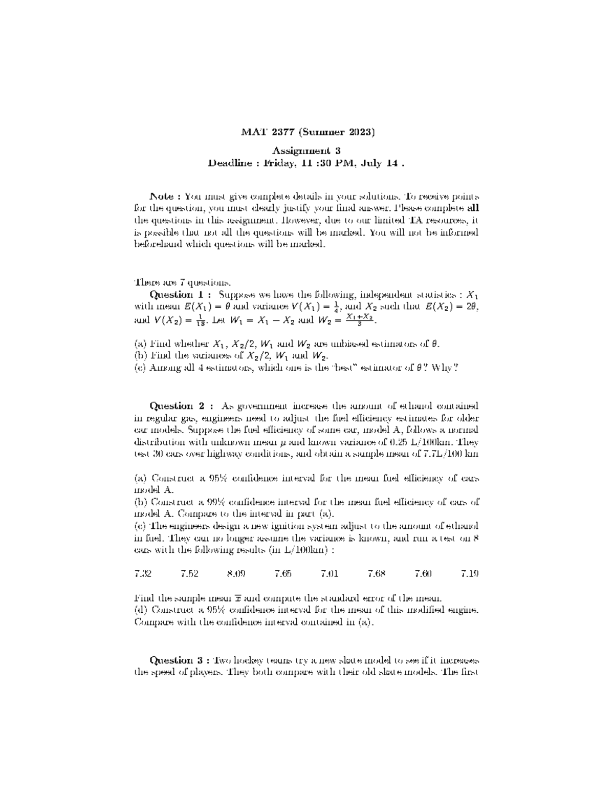 MAT2377-assignment 3-23summer - MAT2377 - uOttawa - Studocu