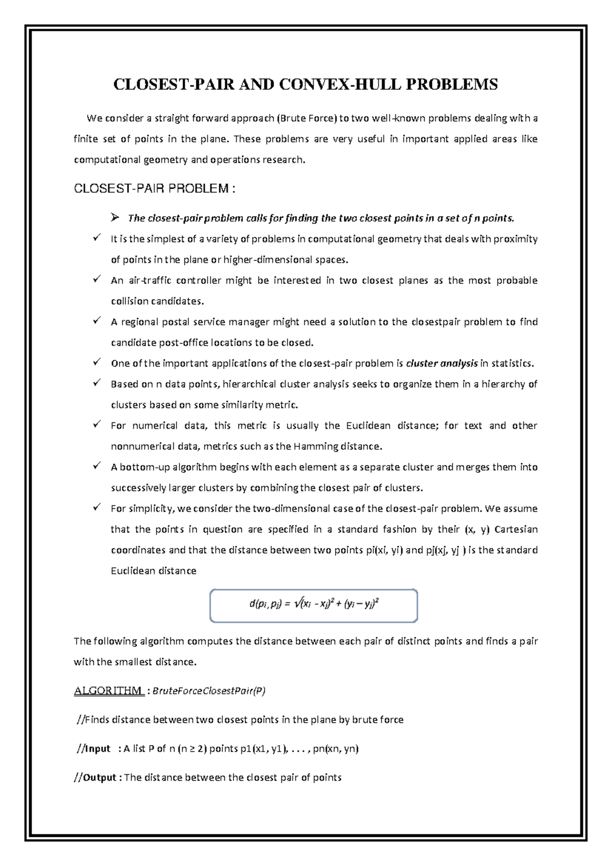 Closest-Pair & Convex-Hull - CLOSEST-PAIR AND CONVEX-HULL PROBLEMS We ...