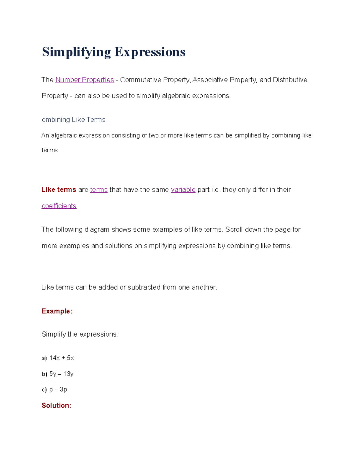 Simplifying-Expressions - Simplifying Expressions The Number Properties ...