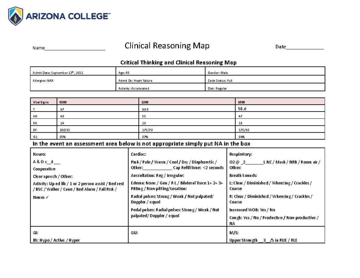 Critical Thinking Map 2 - Critical Thinking and Clinical Reasoning Map ...