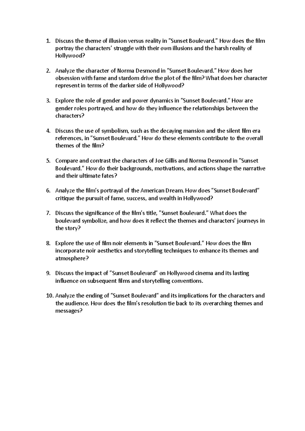 Sunset Boulevard themes - Discuss the theme of illusion versus reality ...