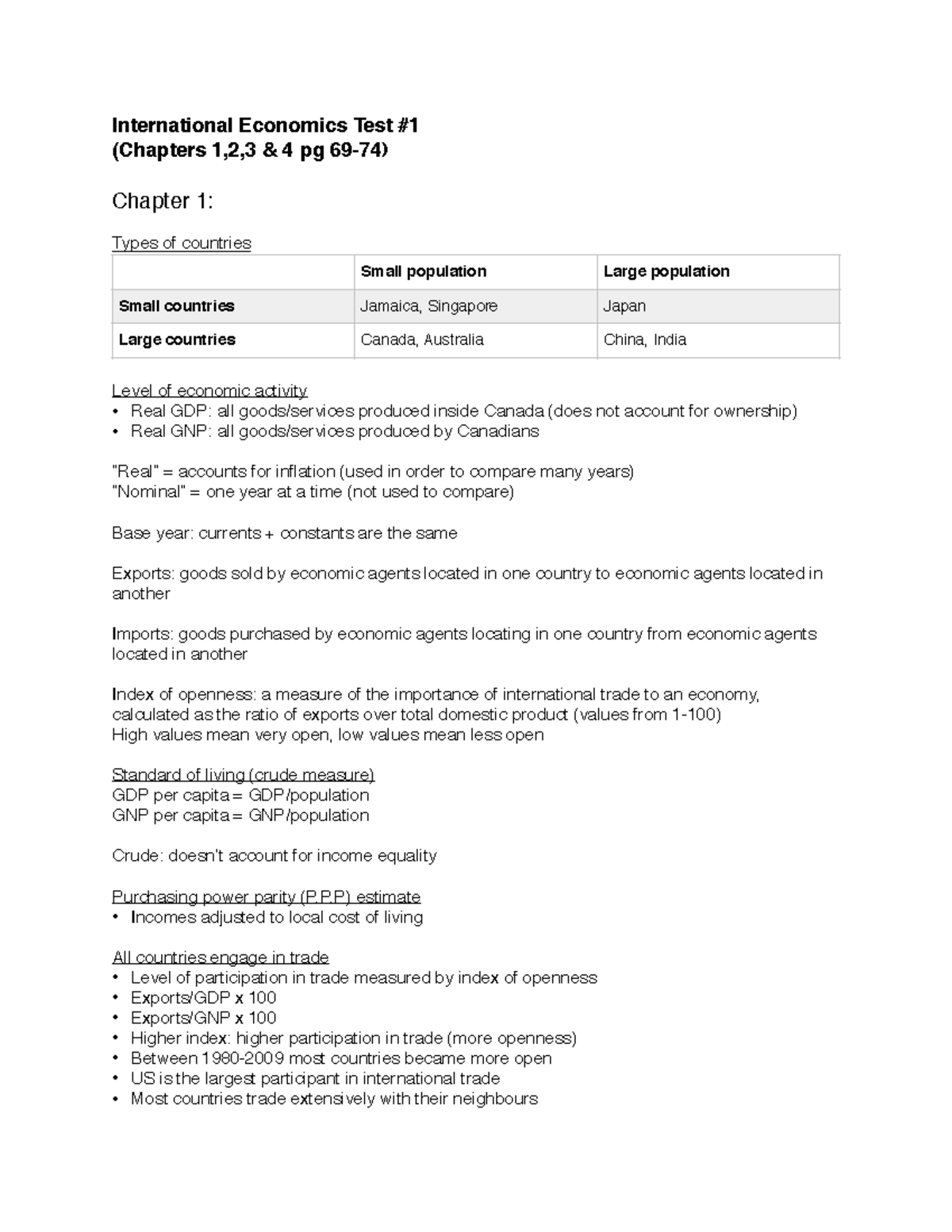 International economics test 1 - International Economics Test (Chapters ...