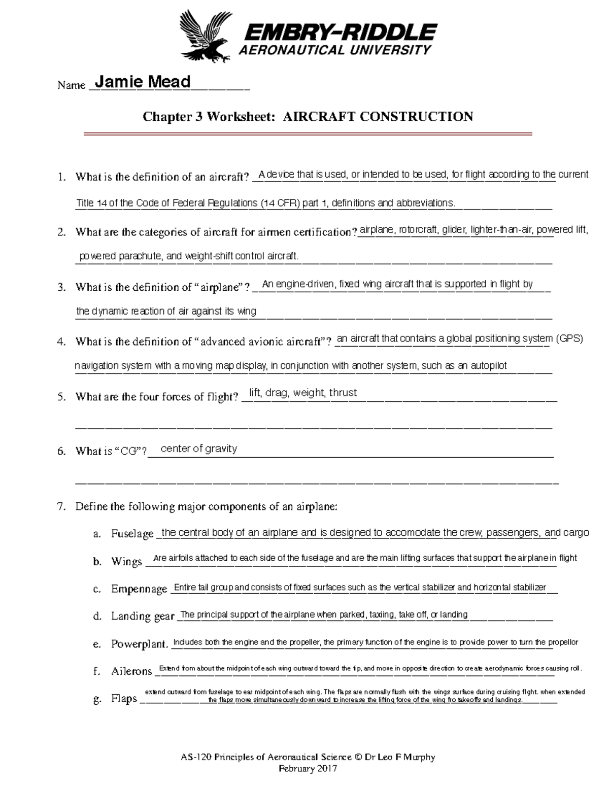 Chapter 3 Worksheet - AS-120 Principles of Aeronautical Science © Dr ...