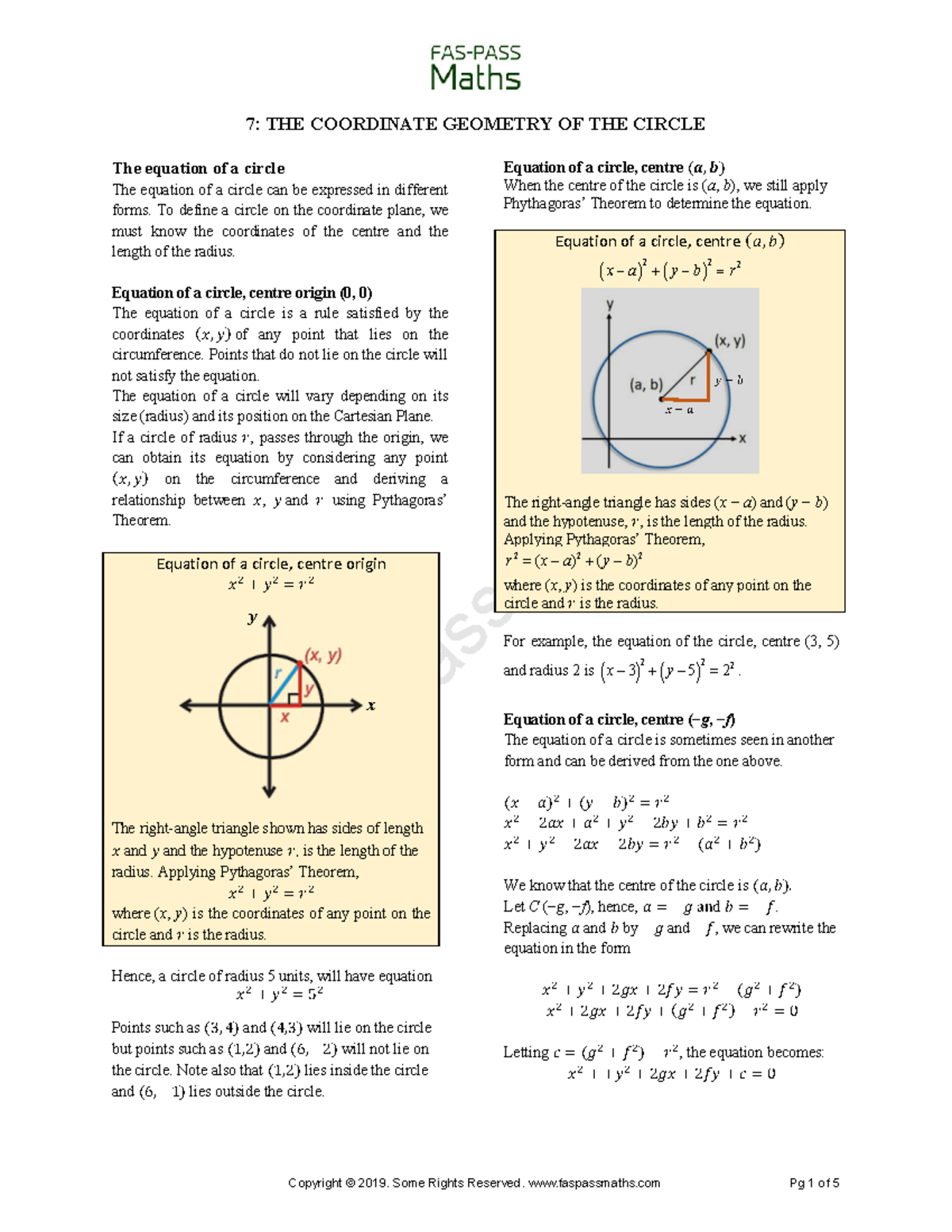 AMSG.07.Coordinate Geometry of the Circle - faspassmaths 7: THE COORDINATE GEOMETRY OF THE ...