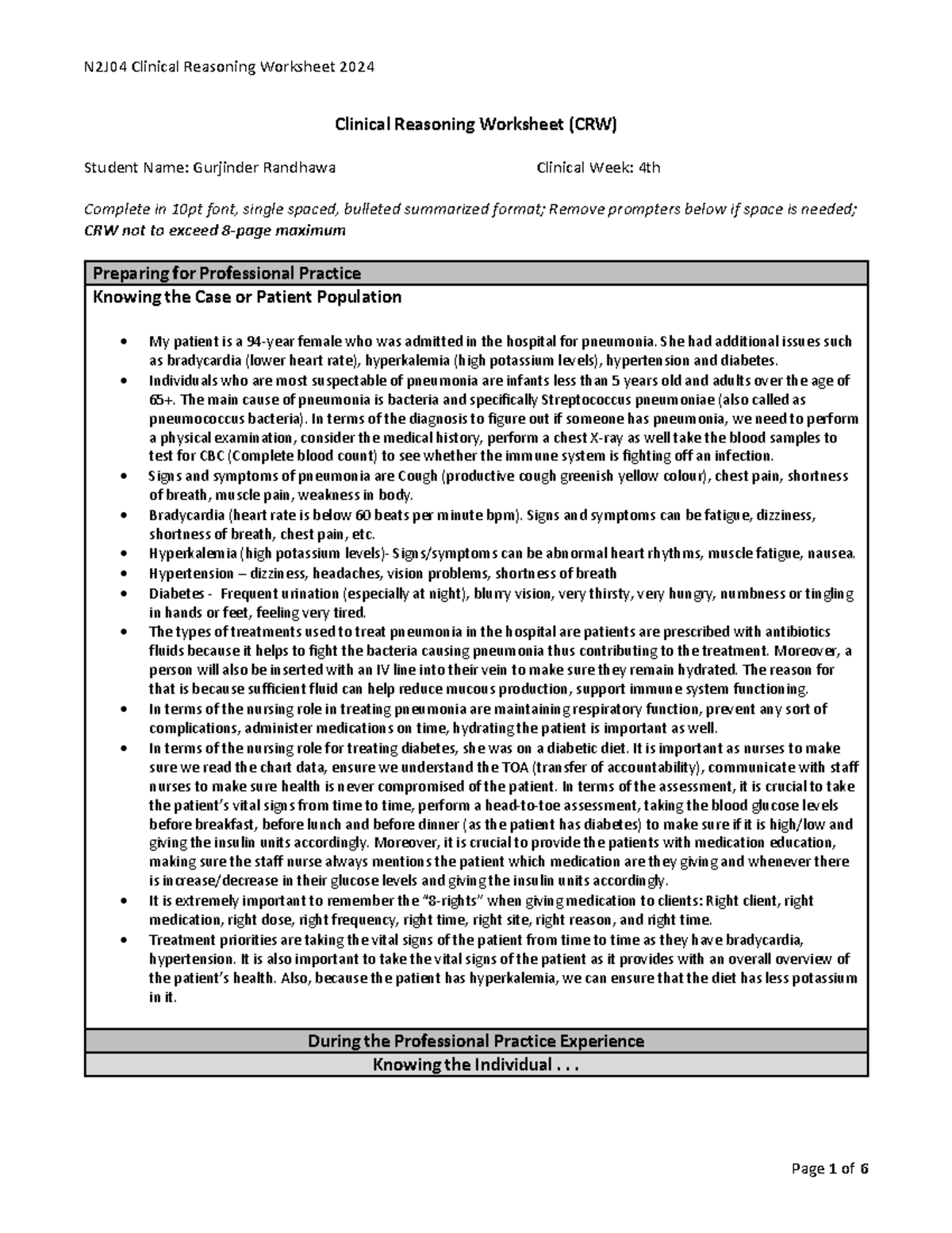 Clinical Reasoning Worksheet W24 - Clinical Reasoning Worksheet (CRW ...