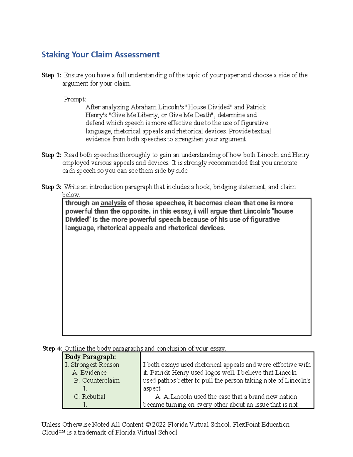 Staking your claim assess rubric - Staking Your Claim Assessment Step 1: Ensure you have a full ...