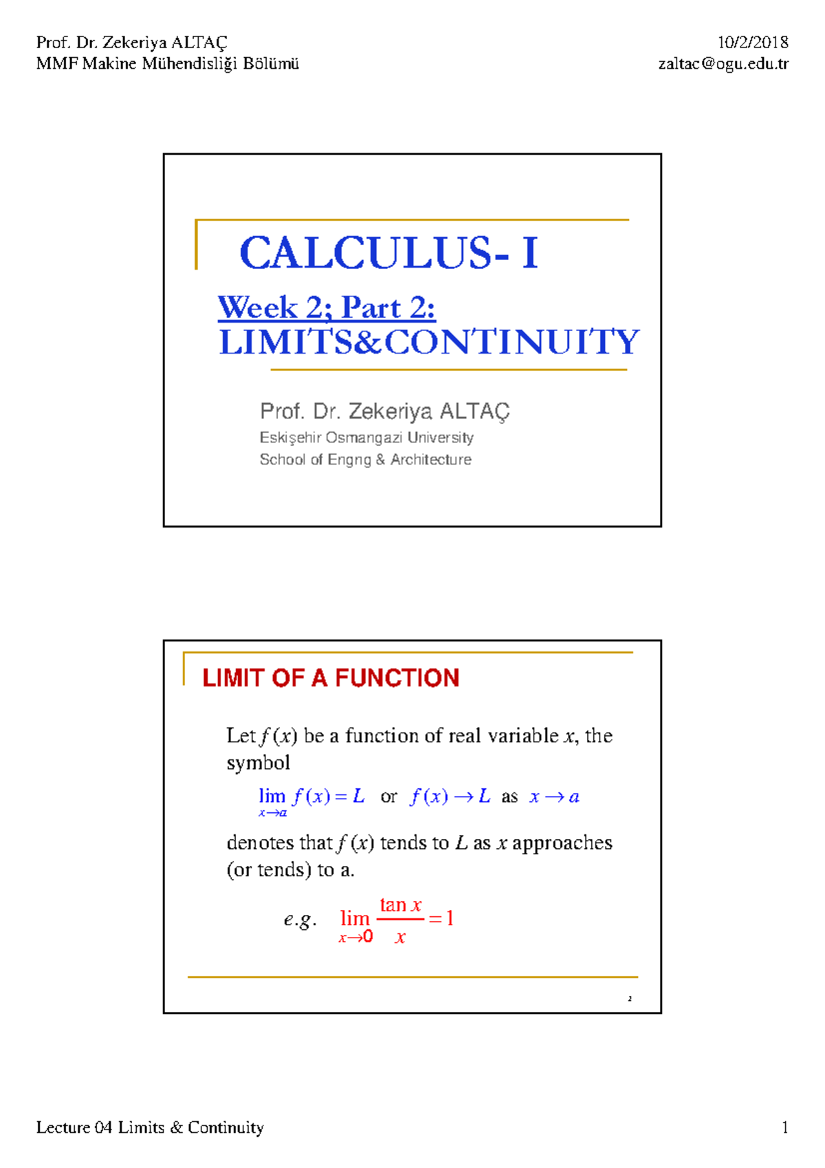 Lec 03 Limits Continuity 1 - MMF Makine Mühendisliği Bölümü zaltac@ogu ...