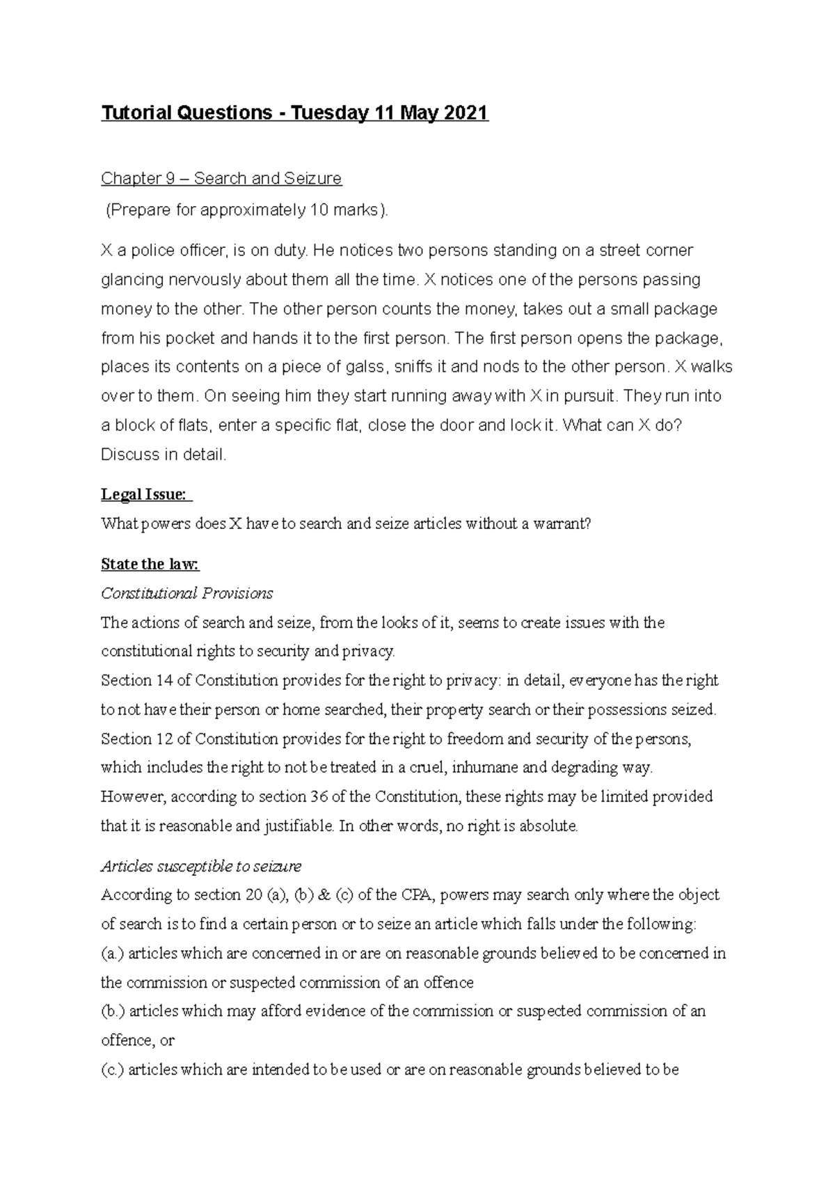 Tutorial Question prepare for 11 May 2021 - Tutorial Questions ...