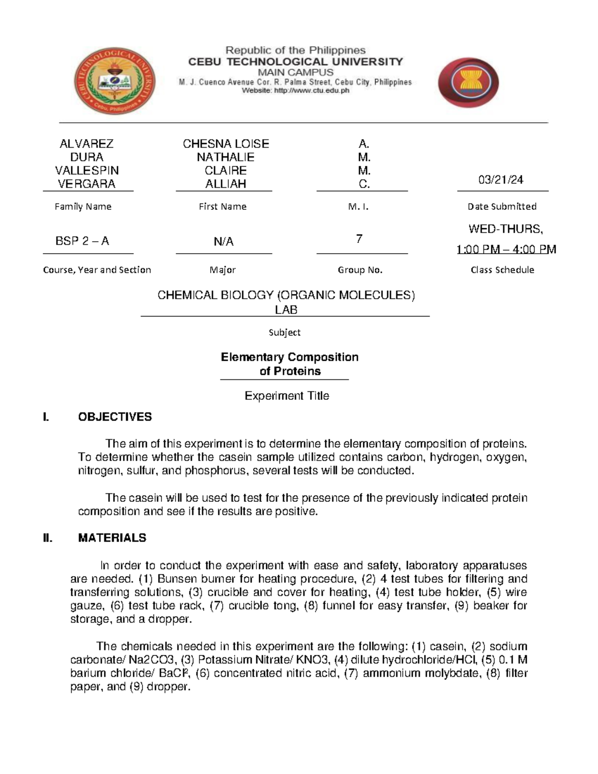 Experiment-1 LAB- Report Group-7 - Family Name First Name M. I. Date ...