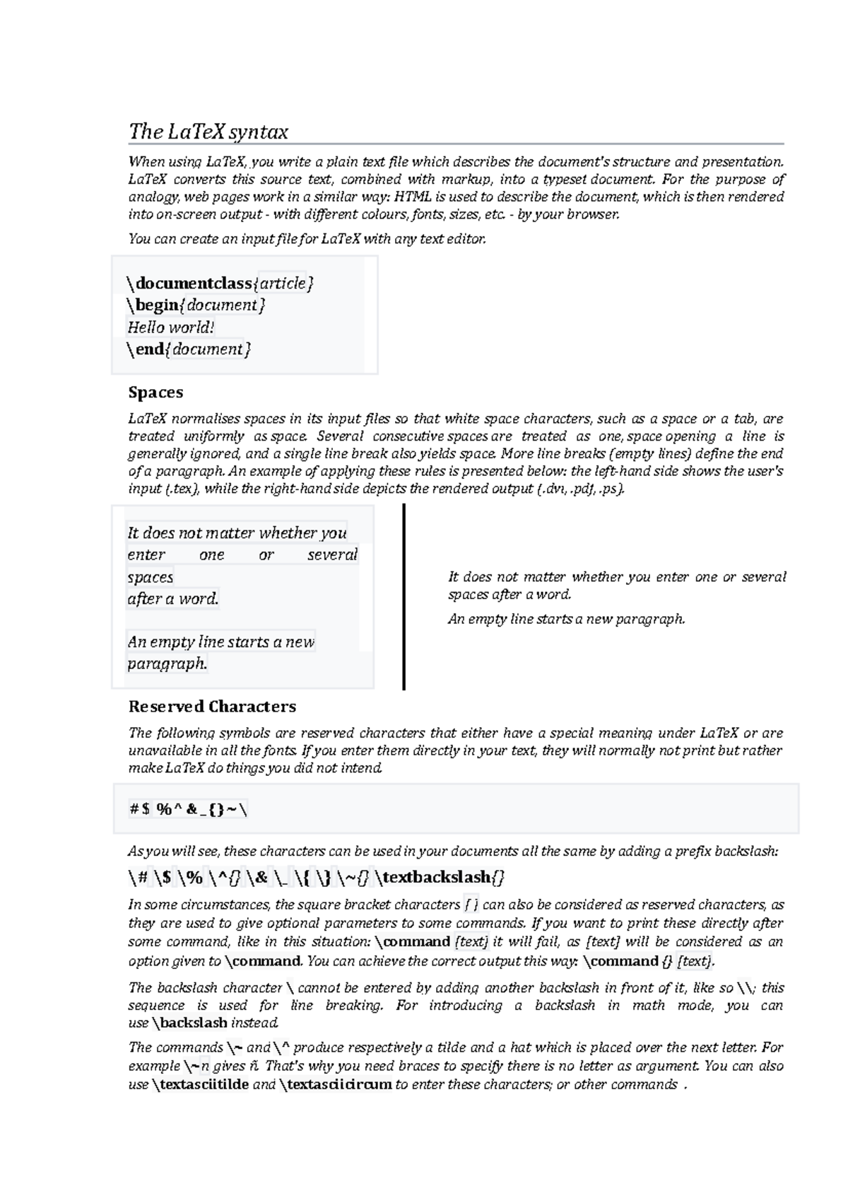 La Te X Part 1 - Lab Programs - The LaTeX syntax When using LaTeX, you ...