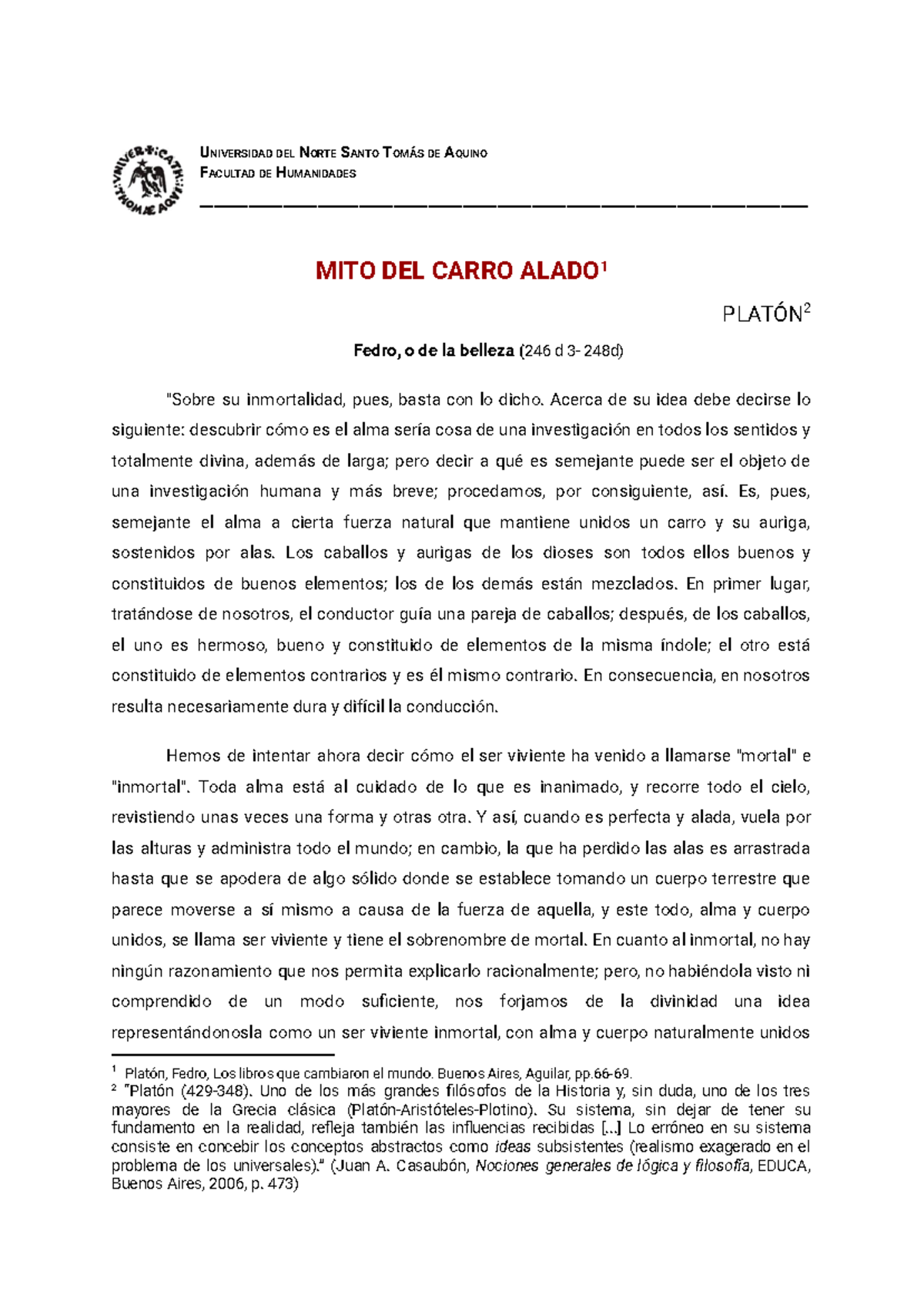 Platón - Mito del carruaje alado - Concepciones del hombre - 2023 ...