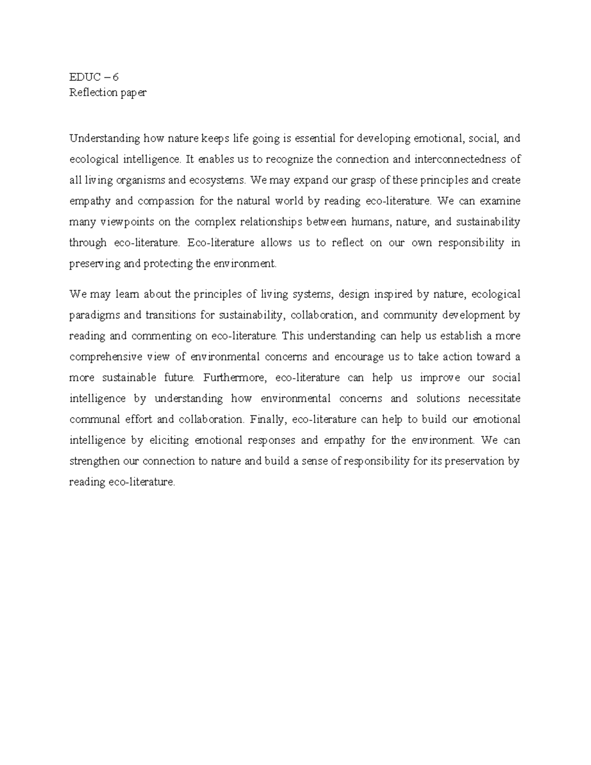 EDUC6 Reflectionpaper - EDUC – 6 Reflection paper Understanding how ...