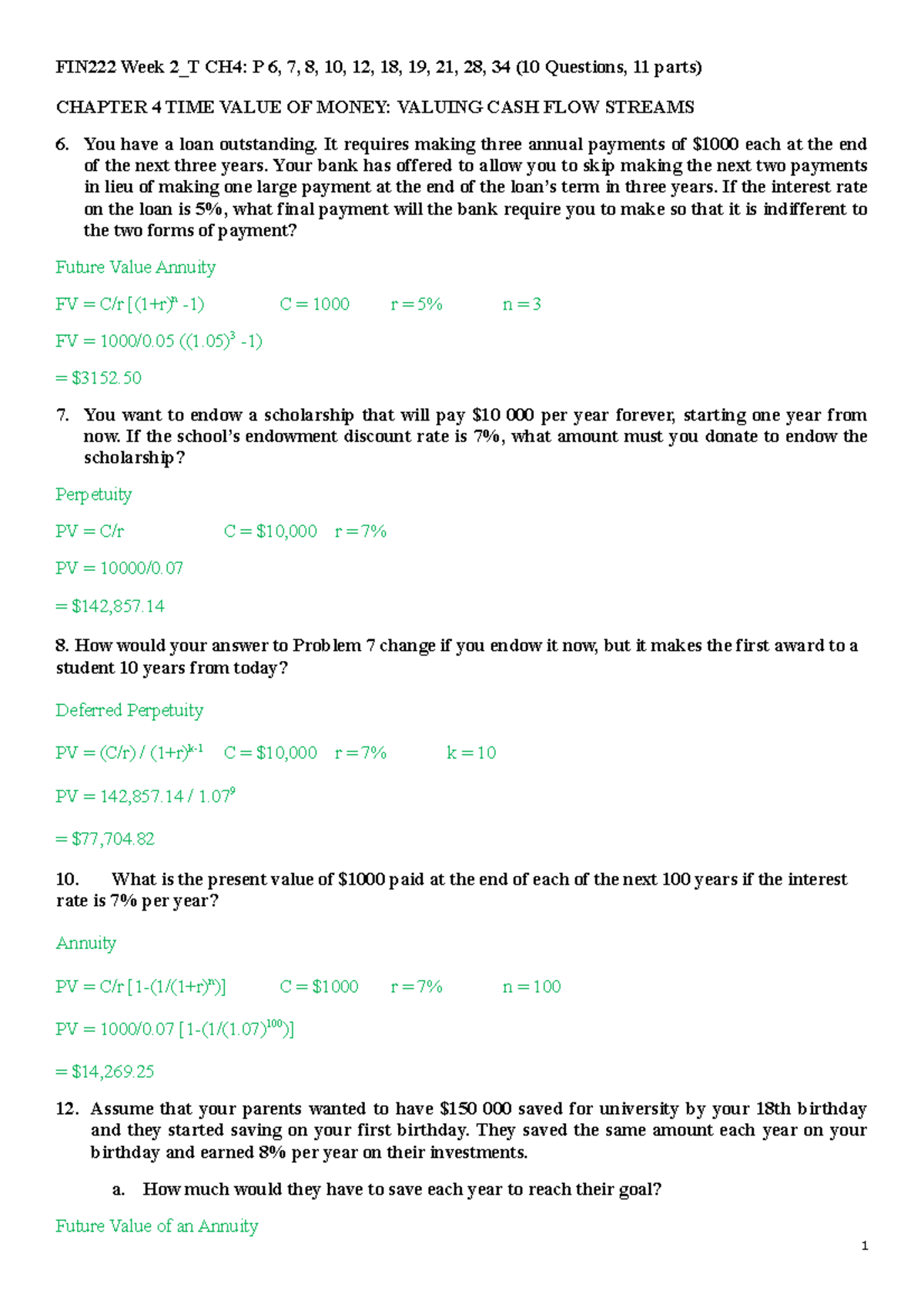 WEEK 2 - Tutorial Questions FIN222 - FIN222 Week 2_T CH4: P 6, 7, 8, 10 ...