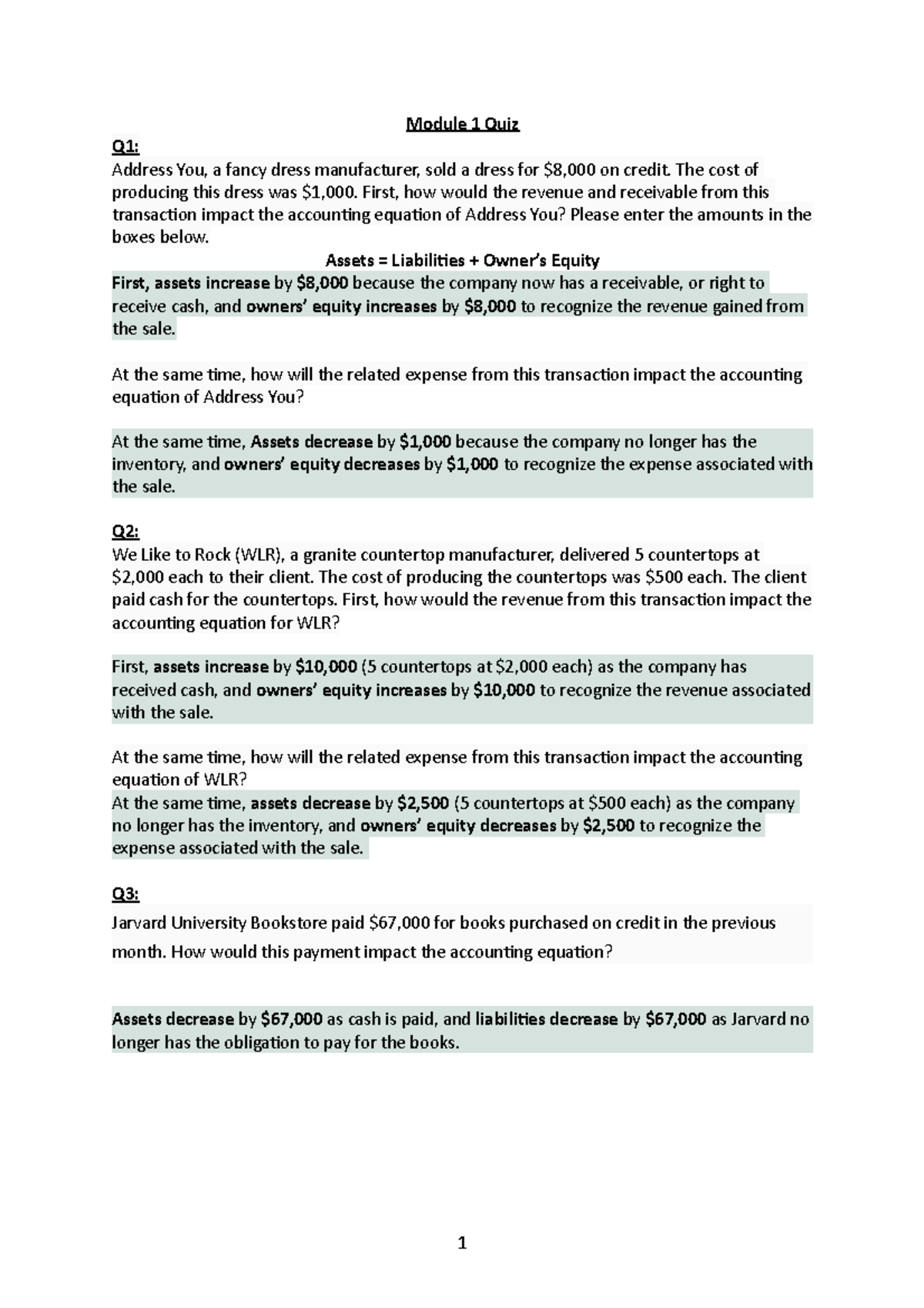 Module 1 Quiz - quiz 1 - Module 1 Quiz Q1: Address You, a fancy dress ...