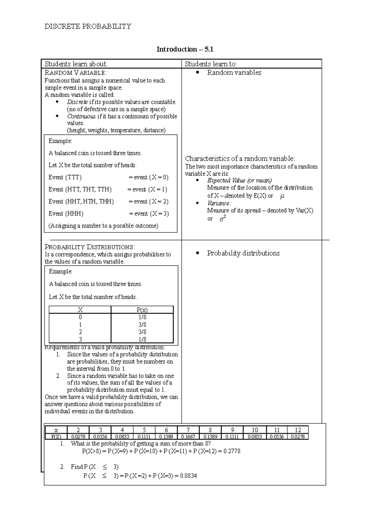 Discrete Probability - Lecture notes 3 - Introduction – 5. Students ...