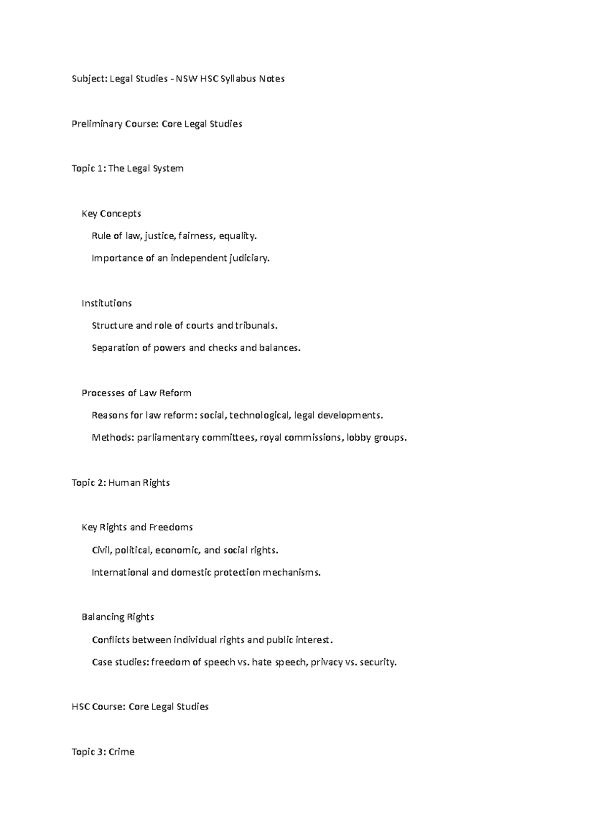 Legal Studies notes - Subject: Legal Studies - NSW HSC Syllabus Notes ...