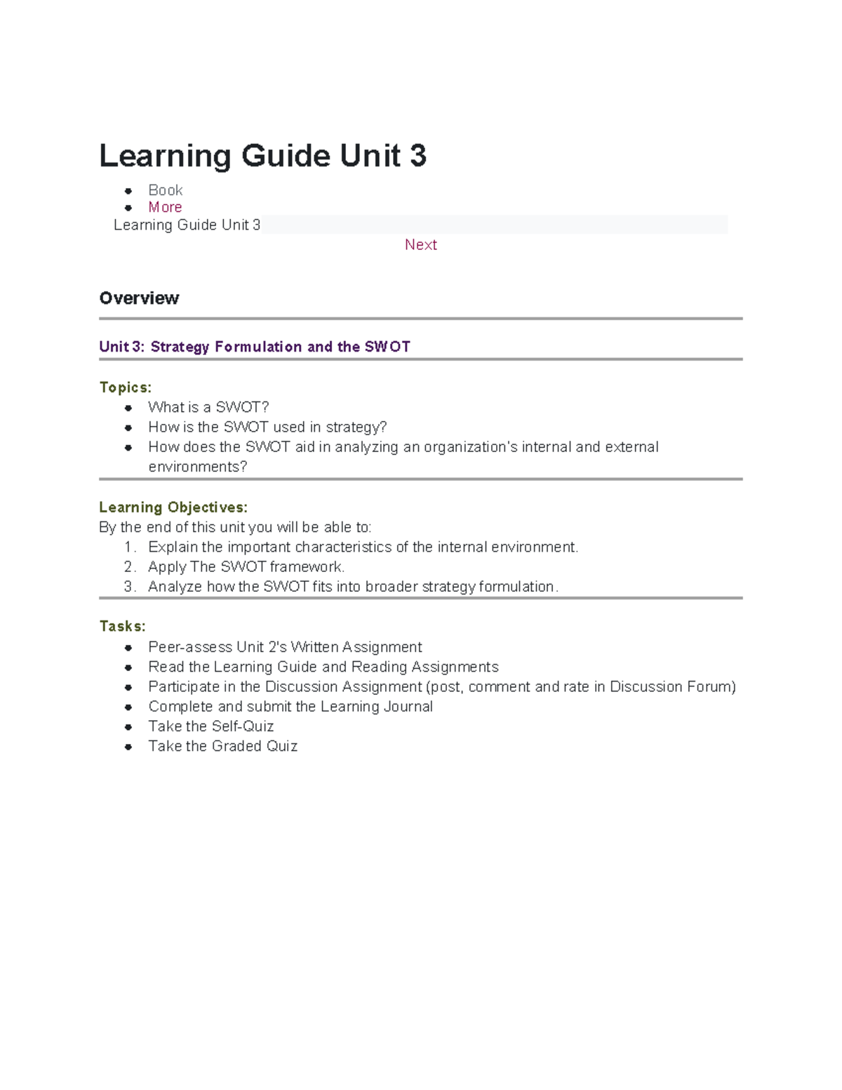 BUS 4407 Learning Guid Unit 3 - Learning Guide Unit 3 Book More Learning Guide Unit 3 Next - Studocu