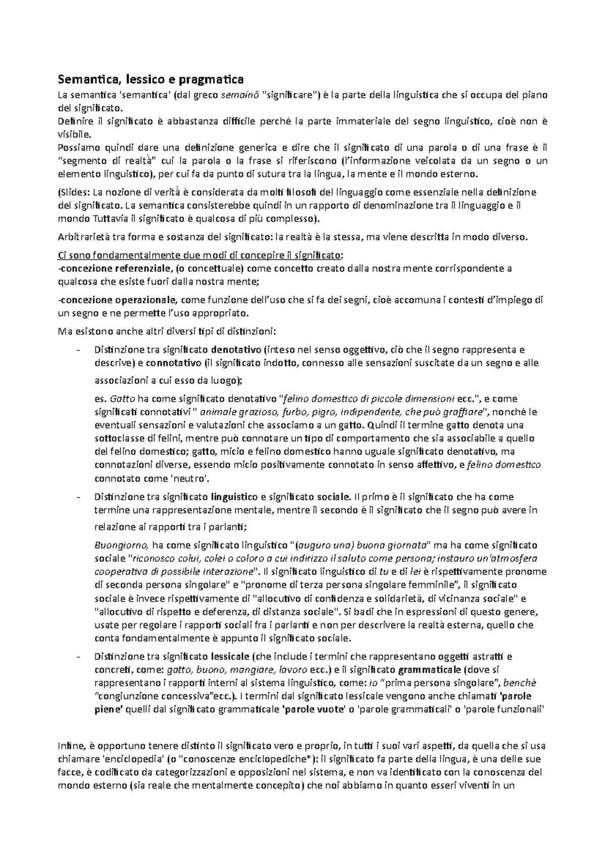 Semantica lessico e pragmatica - Seman&ca, lessico e pragma&ca La seman(ca 'seman(ca' (dal - Studocu