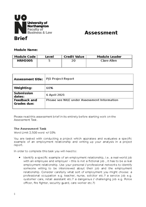 Resit PS1 Presentation Assessment Brief - Assessment Brief Module Name: Module Code Level Credit ...