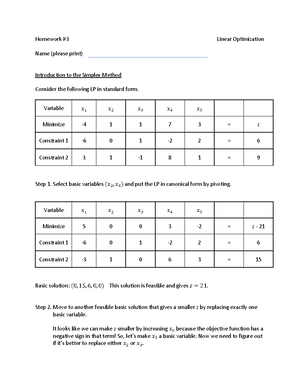 HW4 - HW4 - Homework #4 Linear Optimization Name (please print) Simplex Method Consider the ...