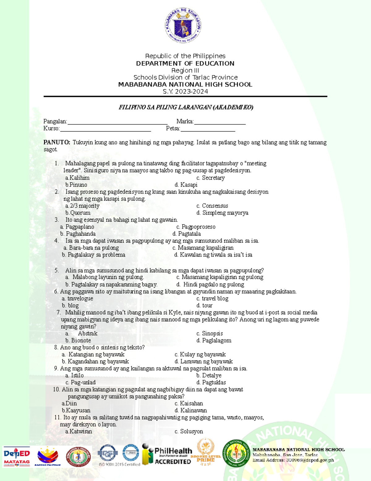 Larang akad finals - NOTES - DEPARTMENT OF EDUCATION Region III Schools ...