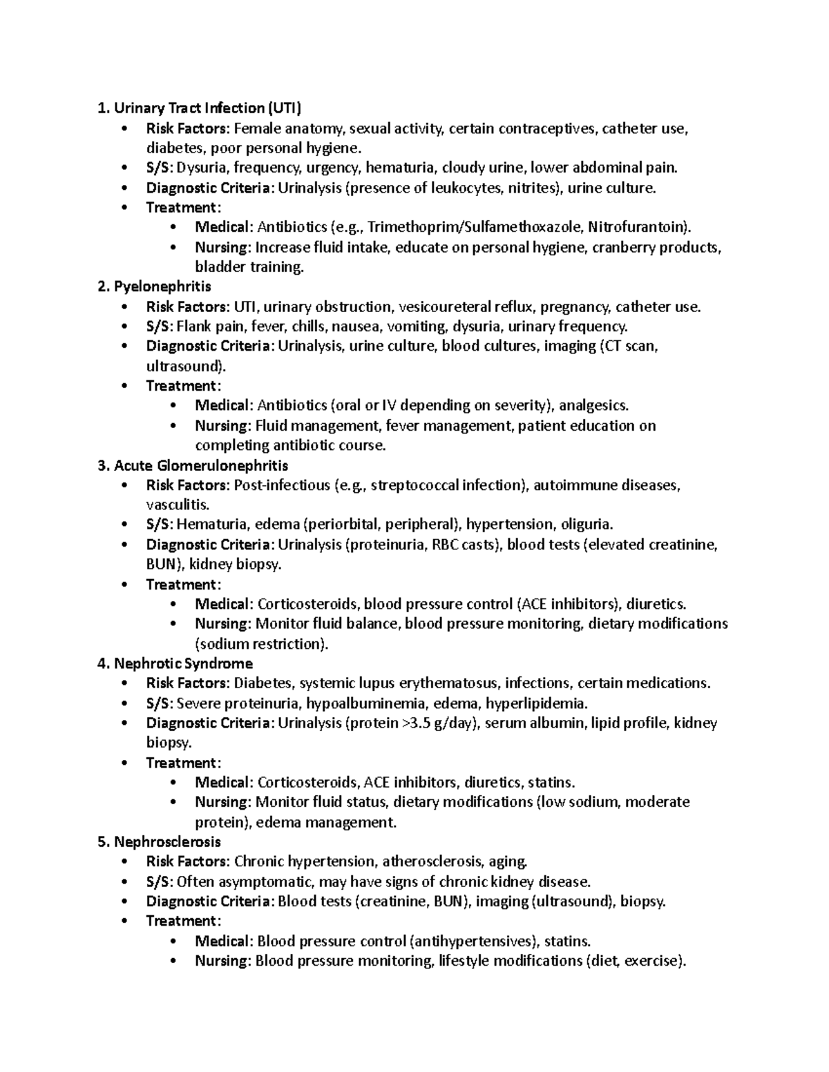 Renal Study Guide - 1. Urinary Tract Infection (UTI) Risk Factors ...
