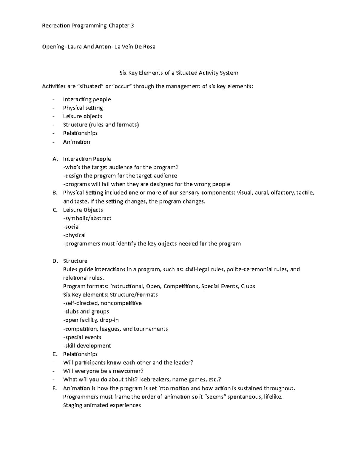 Recreaction Prog. Notes Chpt 3 - Recreation Programming-Chapter 3 ...