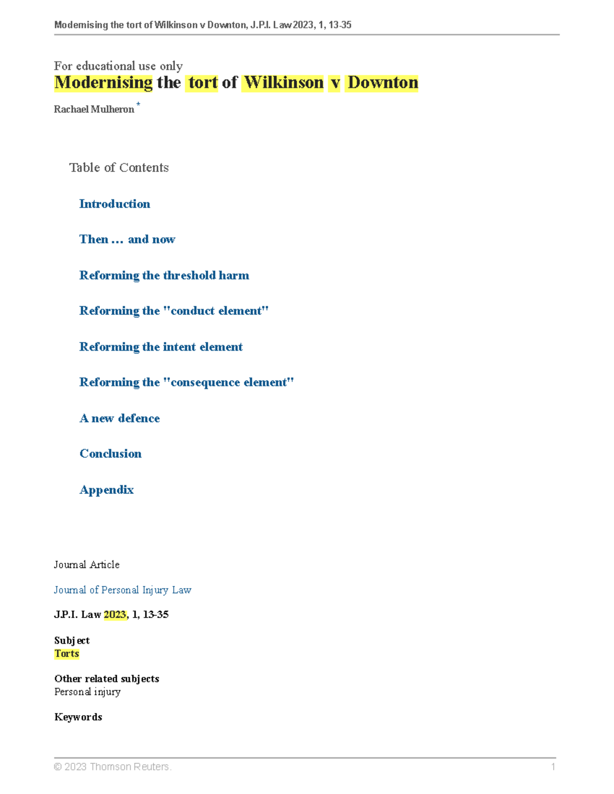Modernising the tort of Wilkinson v Downton-2 - For educational use ...