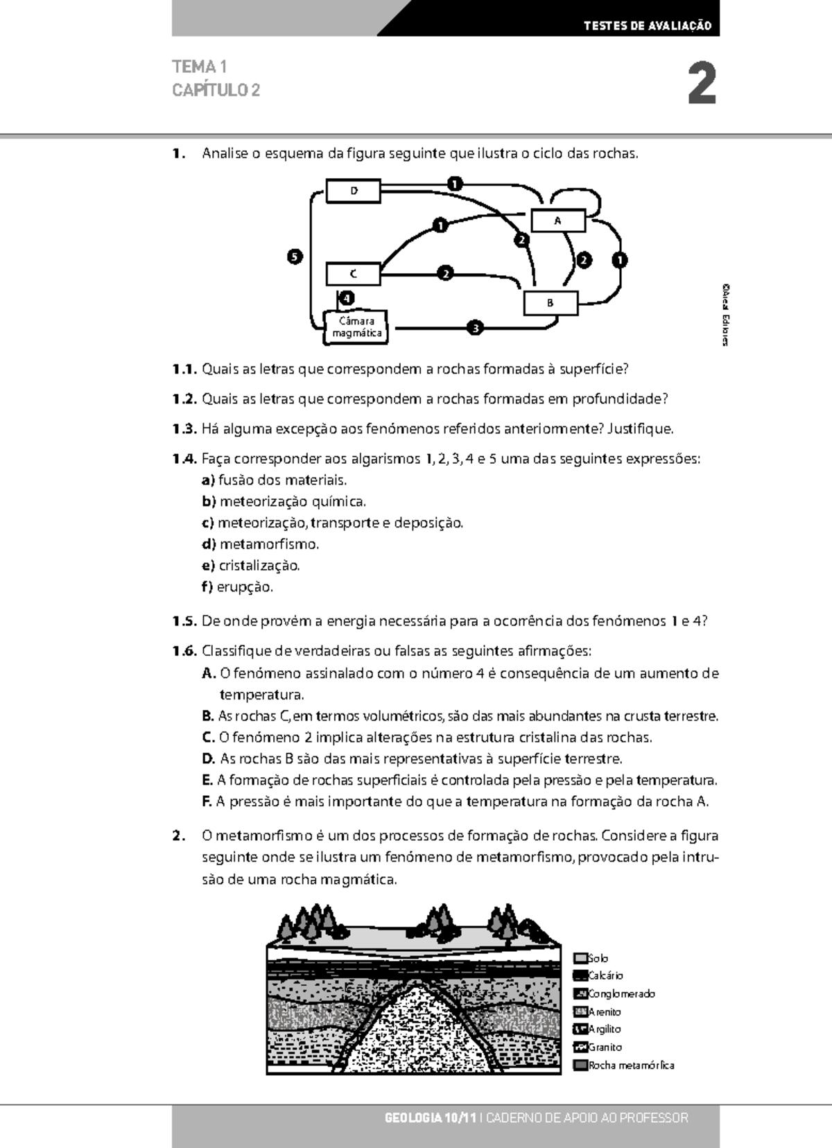 Ficha 5- Rochas - 2 TESTES DE AVALIAÇÃO GEOLOGIA 10/11 | CADERNO DE ...