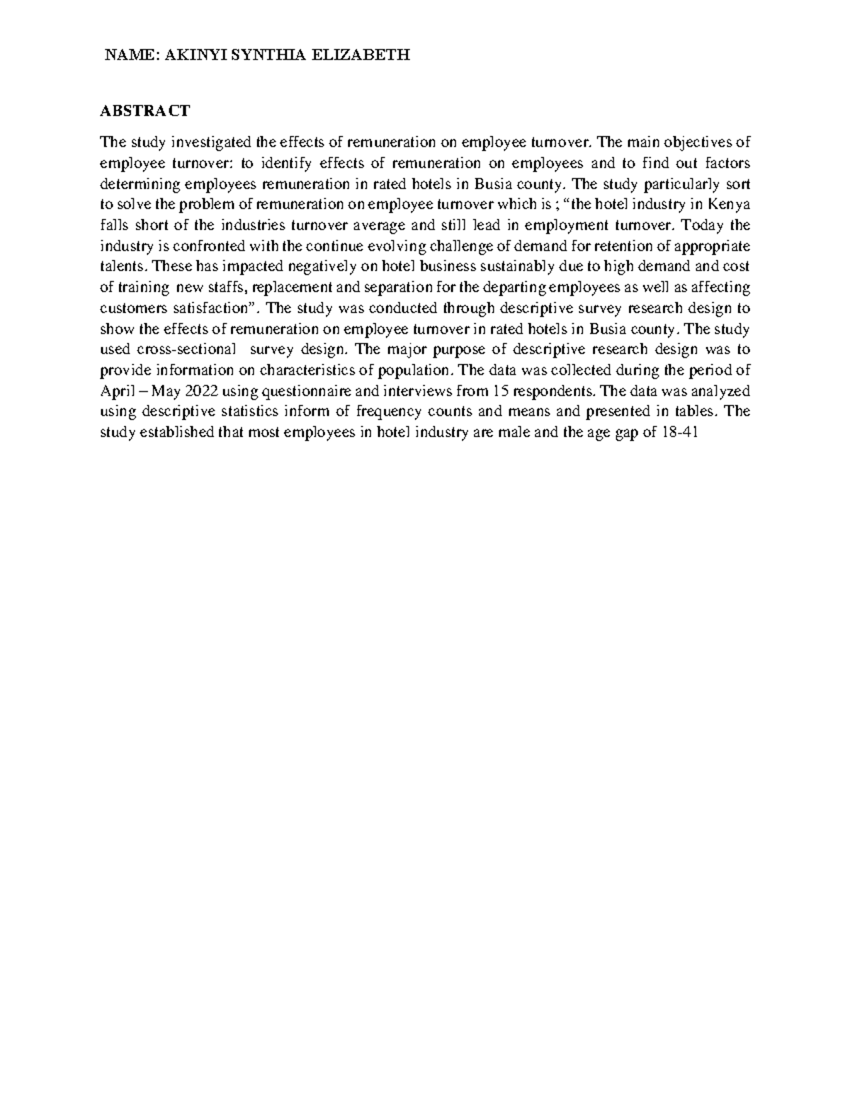 Business plan project - ABSTRACT The study investigated the effects of ...