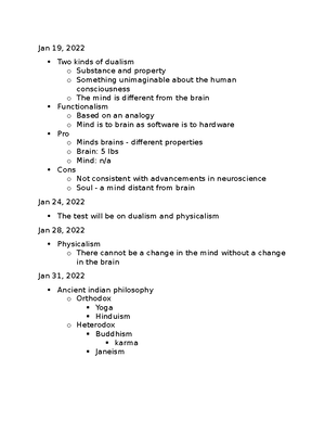 Phl 3 - phl of mind lecture notes - Physicalism o Can explain ...