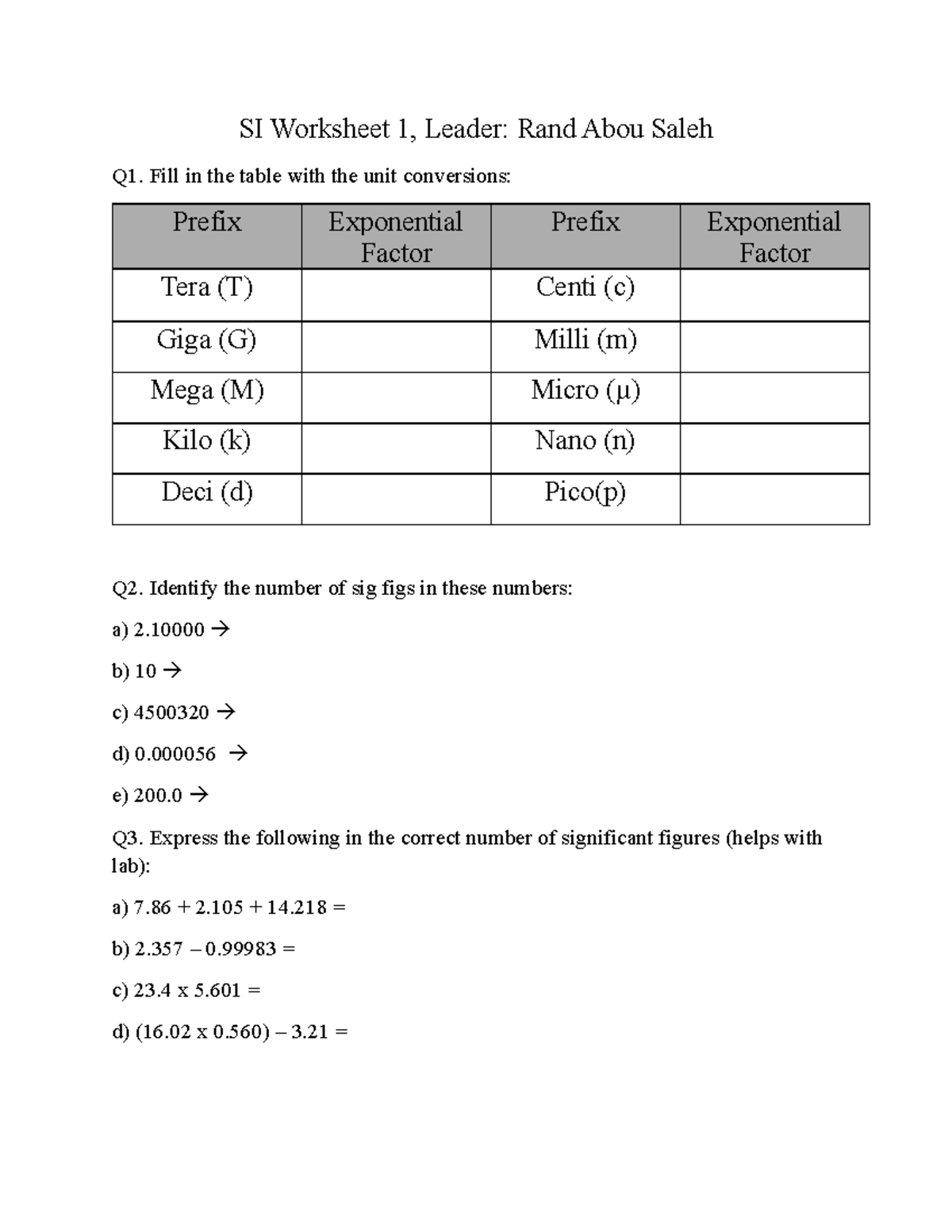 F24 SI Worksheet 1 - I will try to show some work and submit one with ...
