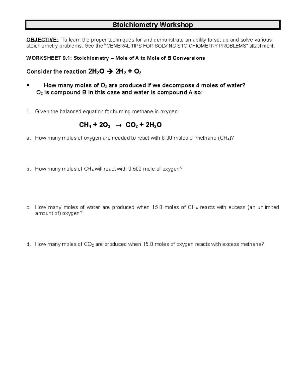 UTF-8''Stoichiometry%20Workshop - OBJECTIVE: To learn the proper ...