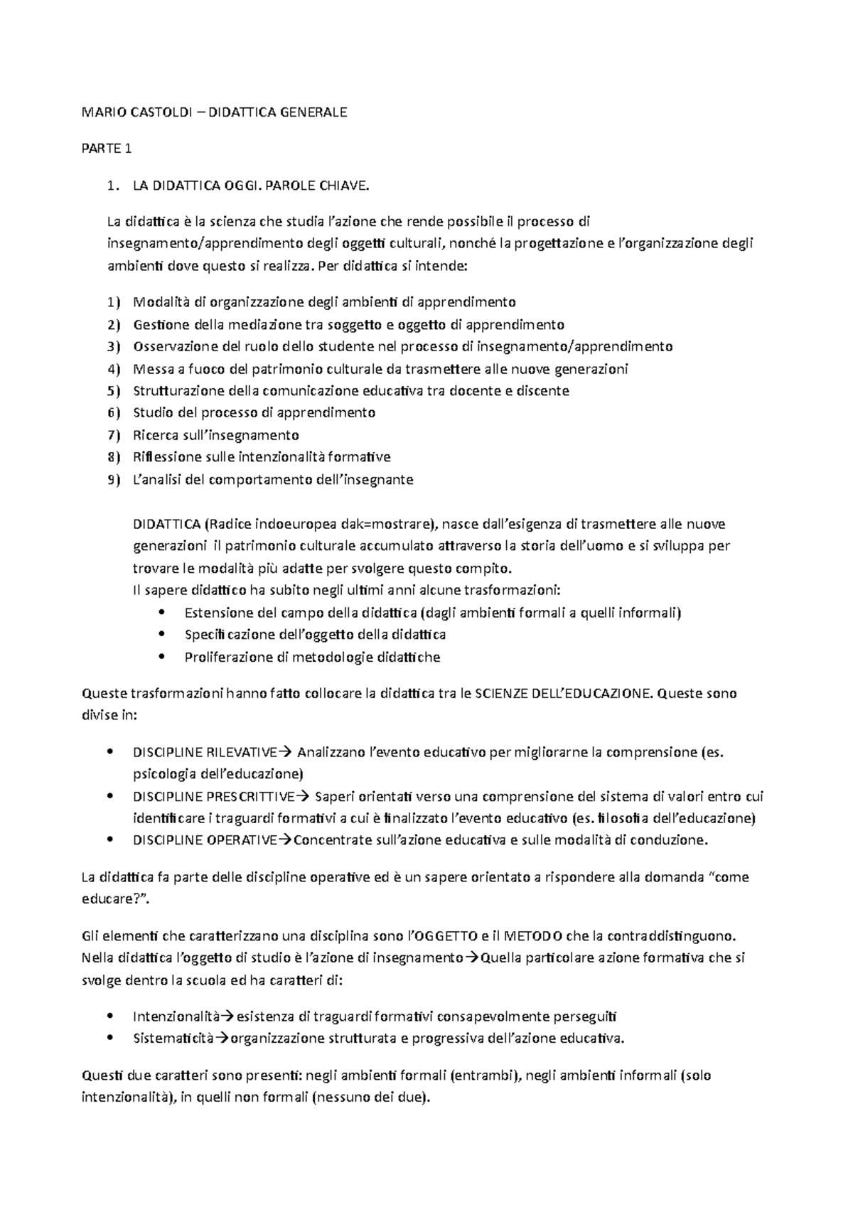 Mario Castoldi Didattica Generale 1 Parte ( Riassunto MIO) - MARIO ...