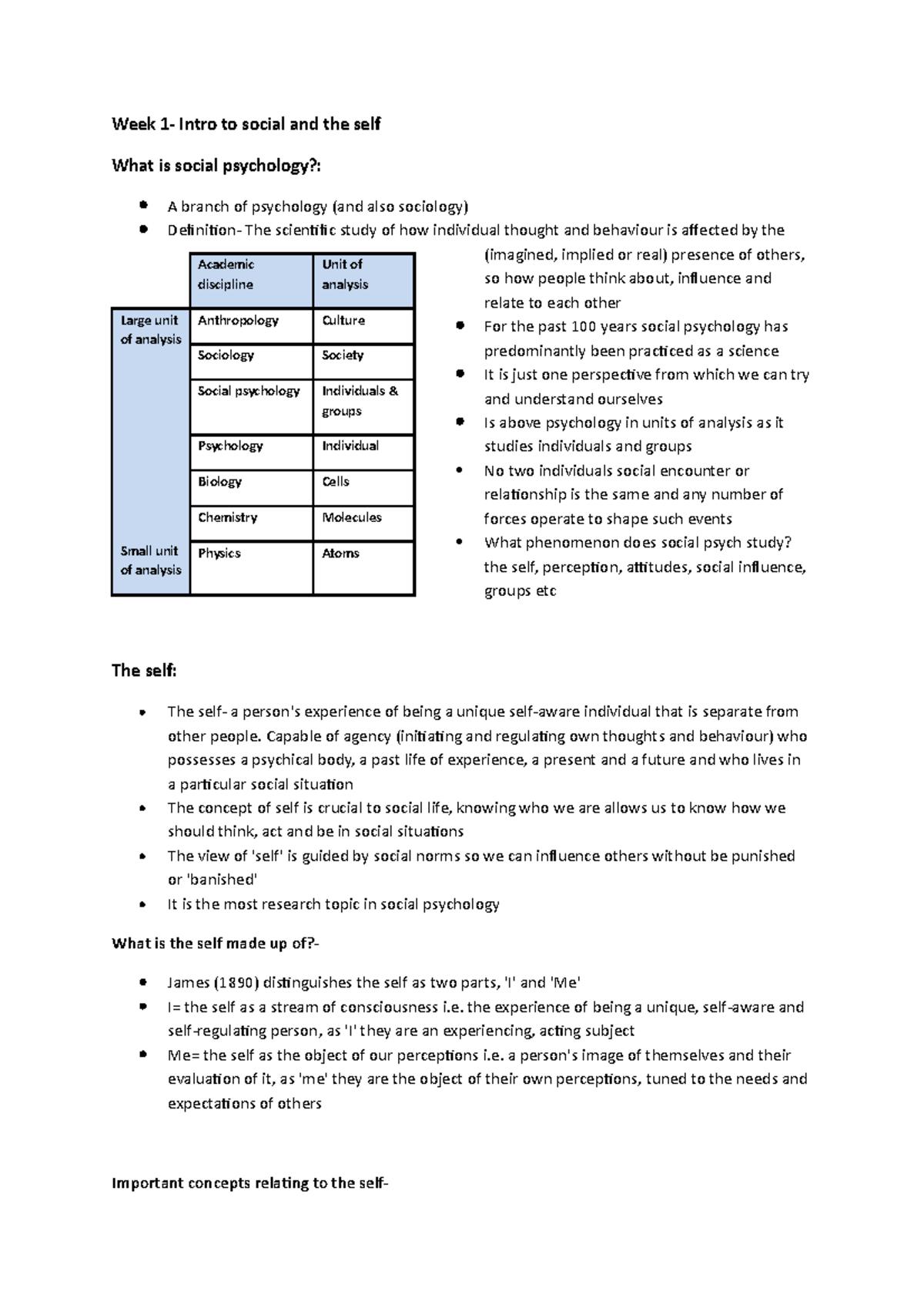 Social psychology- the self - Week 1- Intro to social and the self What ...