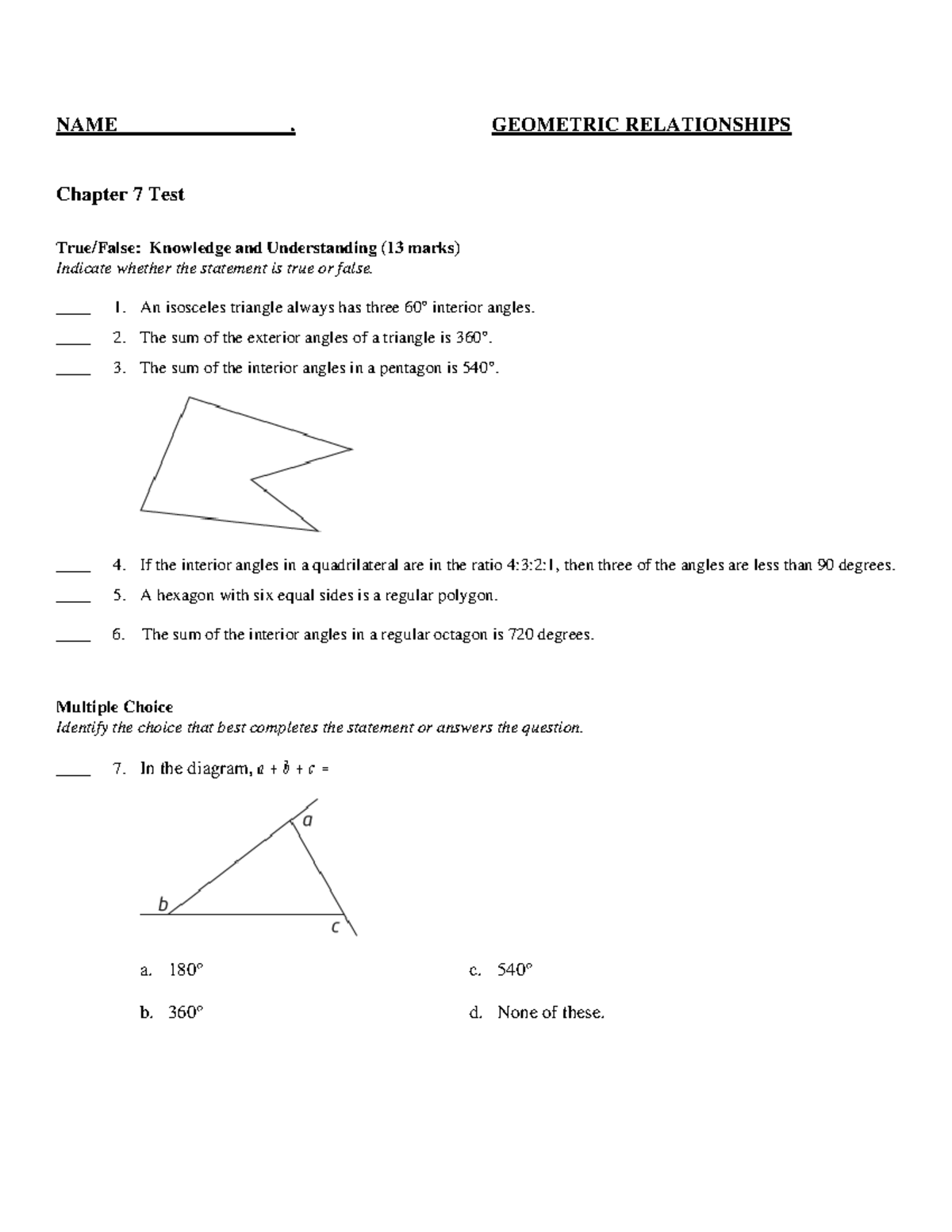 Geometric Relationships Assignment - NAME. GEOMETRIC RELATIONSHIPS ...