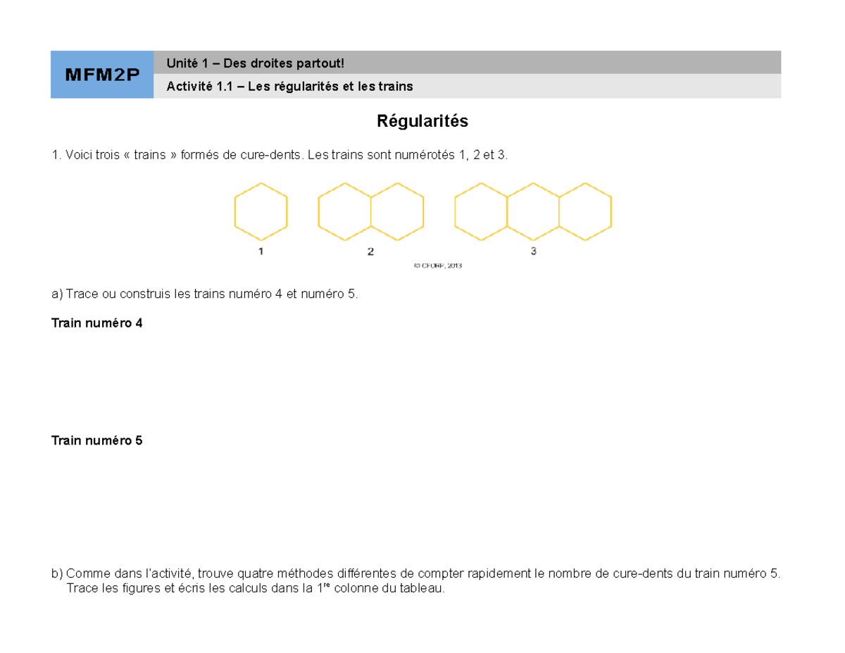 Activité 1.1 Régularités - MFM2P Unité 1 – Des droites partout ...